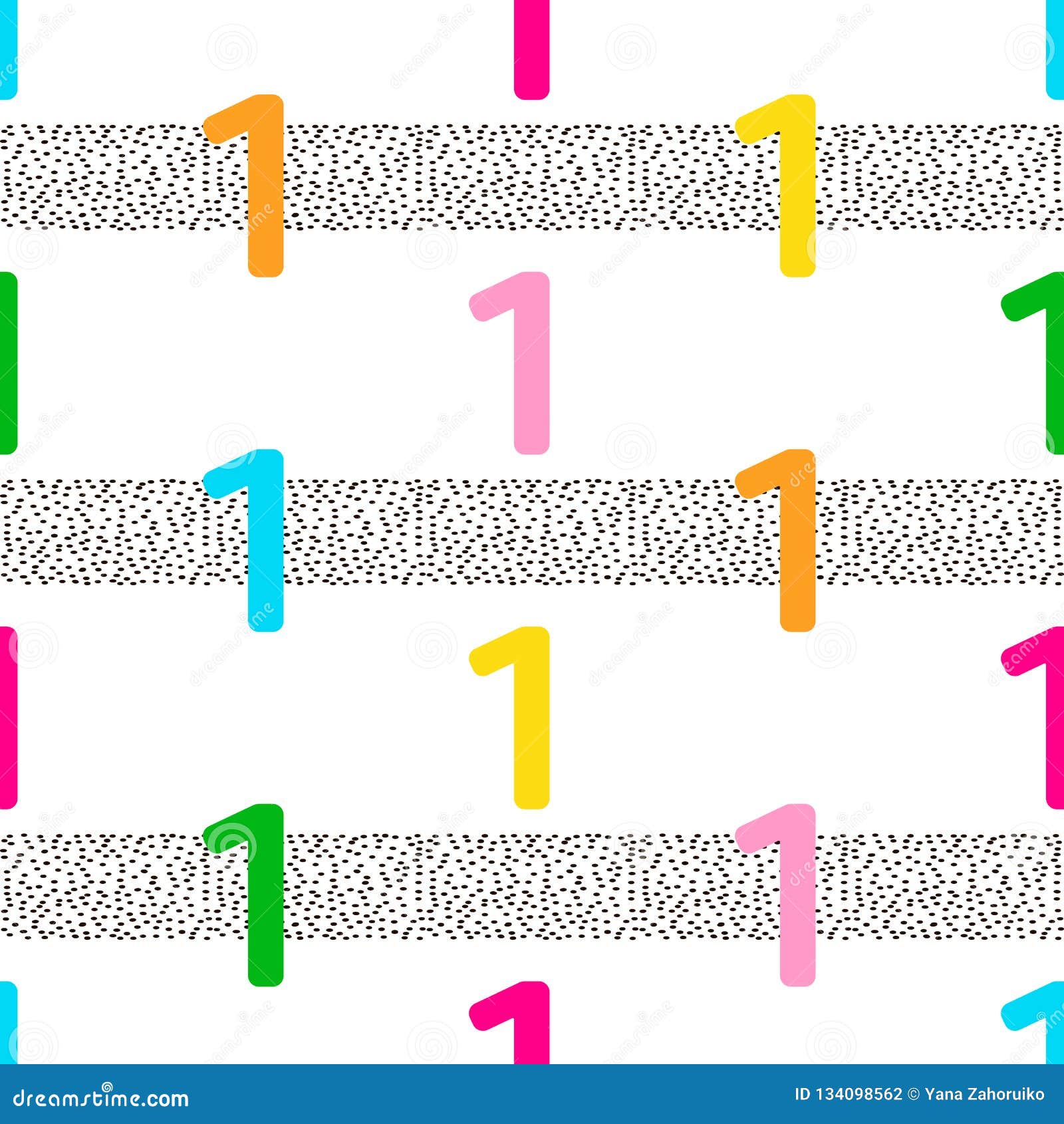 Seamless Pattern with Colorful Numeral One on the White Background ...