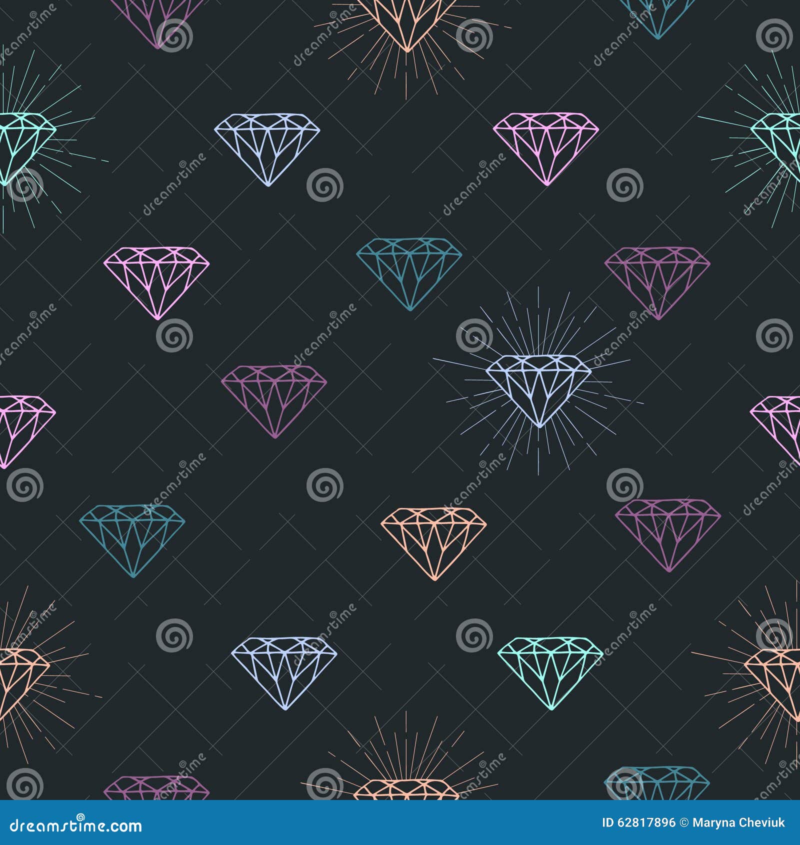 Seamless Pattern with Colorful Outline Diamond Symbol. Stock ...