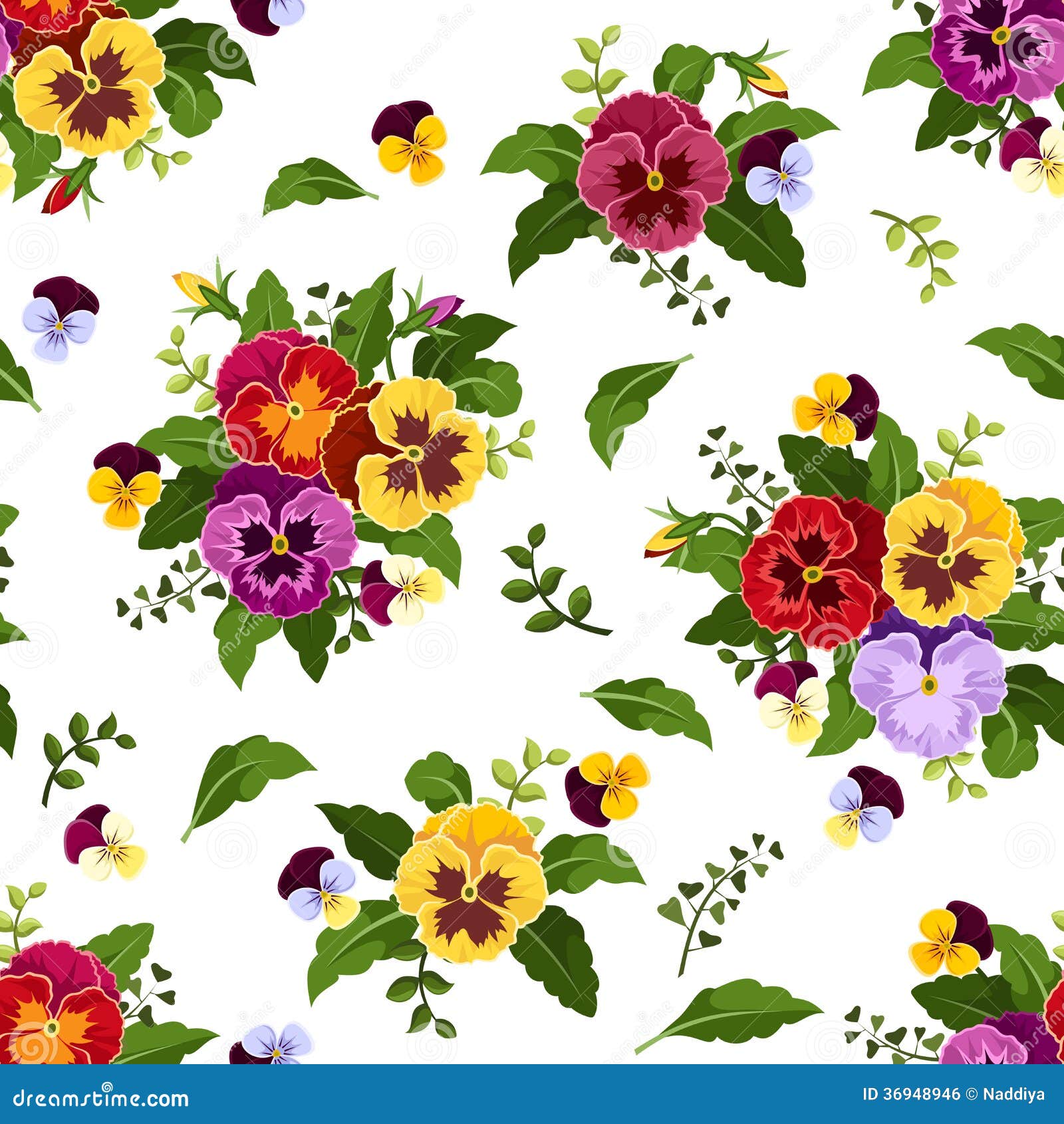 Seamless Pattern with Colorful Pansy Flowers. Stock Vector ...