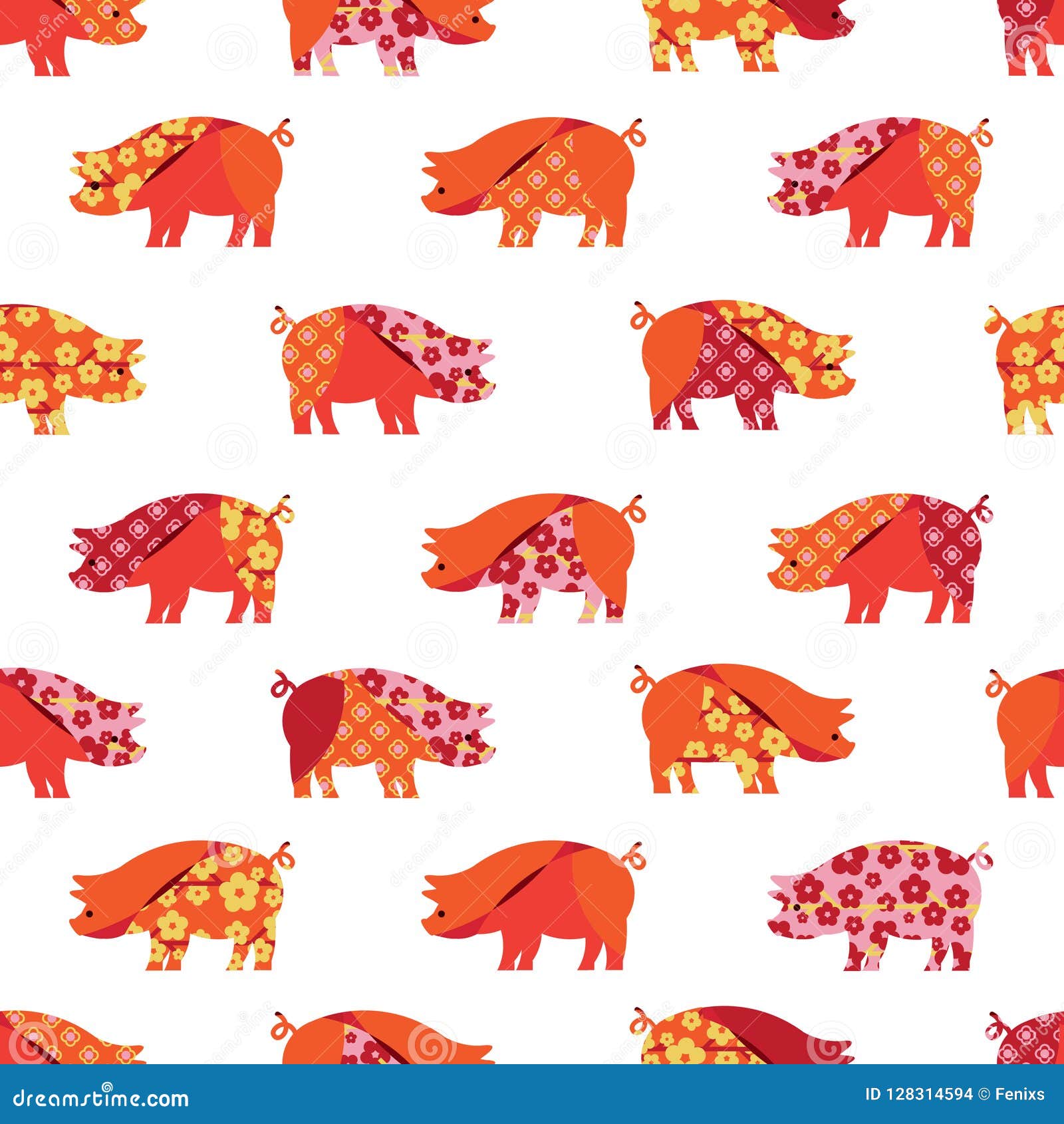 Seamless Pattern with Colorful Pigs. Patchwork Style. Stock Vector ...