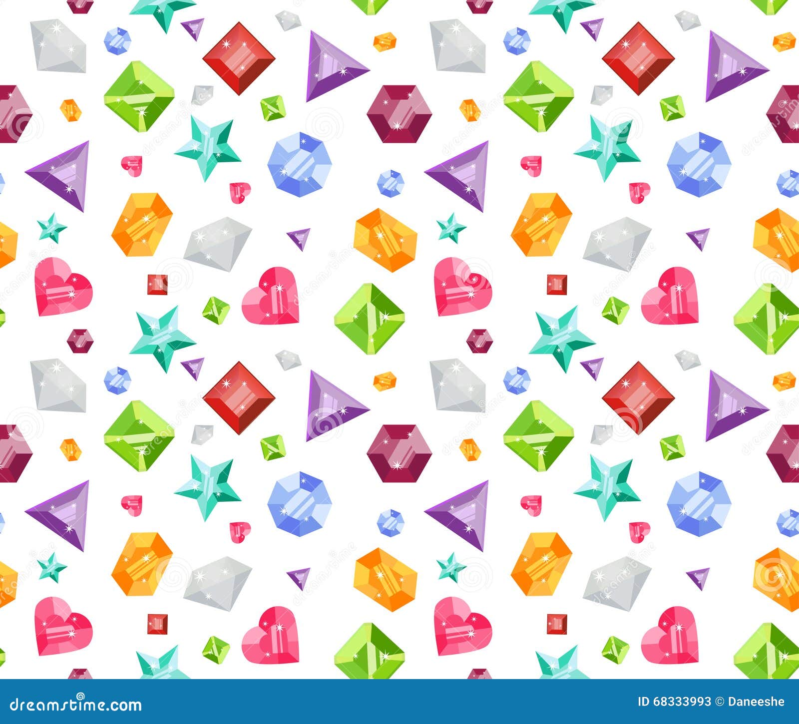 Seamless Pattern with Colorful Precious Gem Icons in Flat Style Stock ...