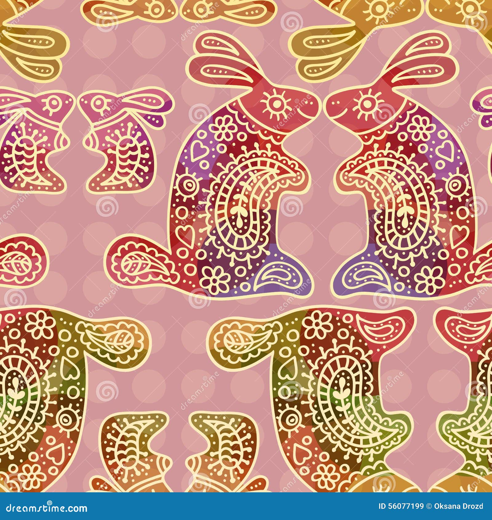Seamless Pattern with Colorful Rabbits in Ethnic Style Stock Vector ...