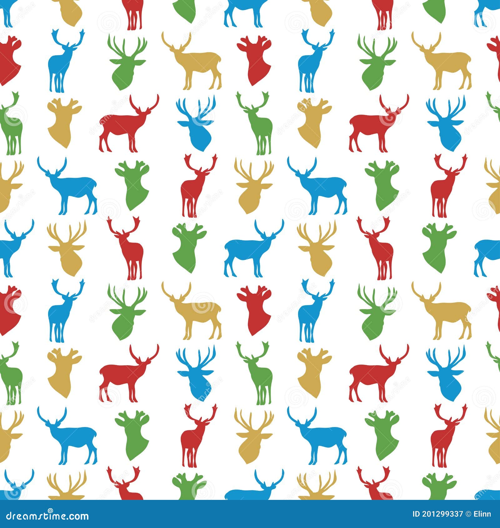 Seamless Pattern Colorful Reindeer Silhouettes Stock Vector ...