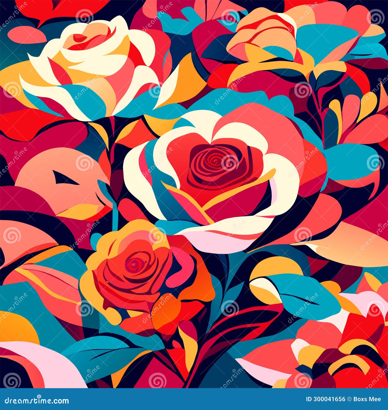 Seamless Pattern with Colorful Roses. Vector Illustration for Design ...