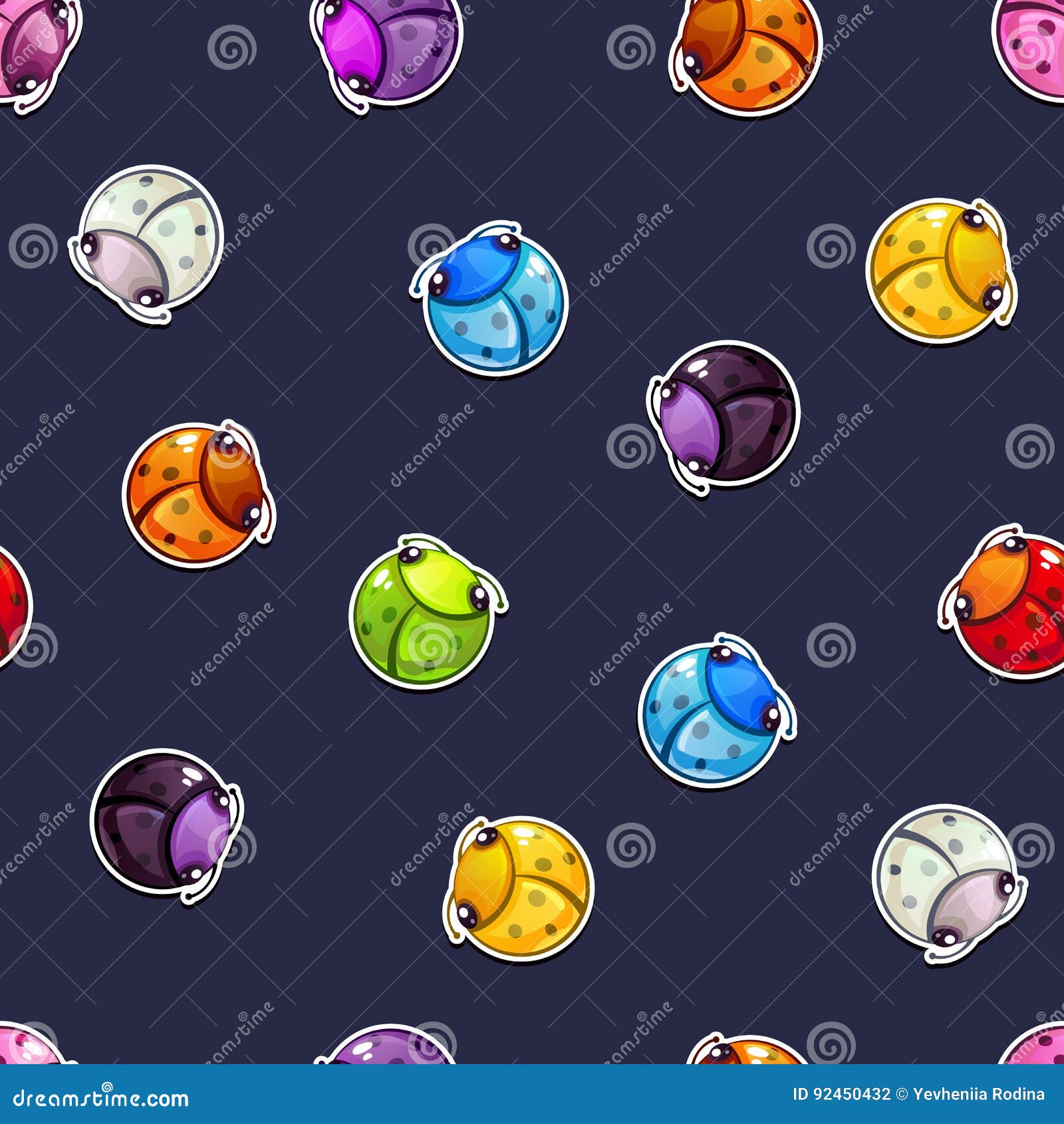 Seamless Pattern with Colorful Round Bugs Stock Vector - Illustration ...