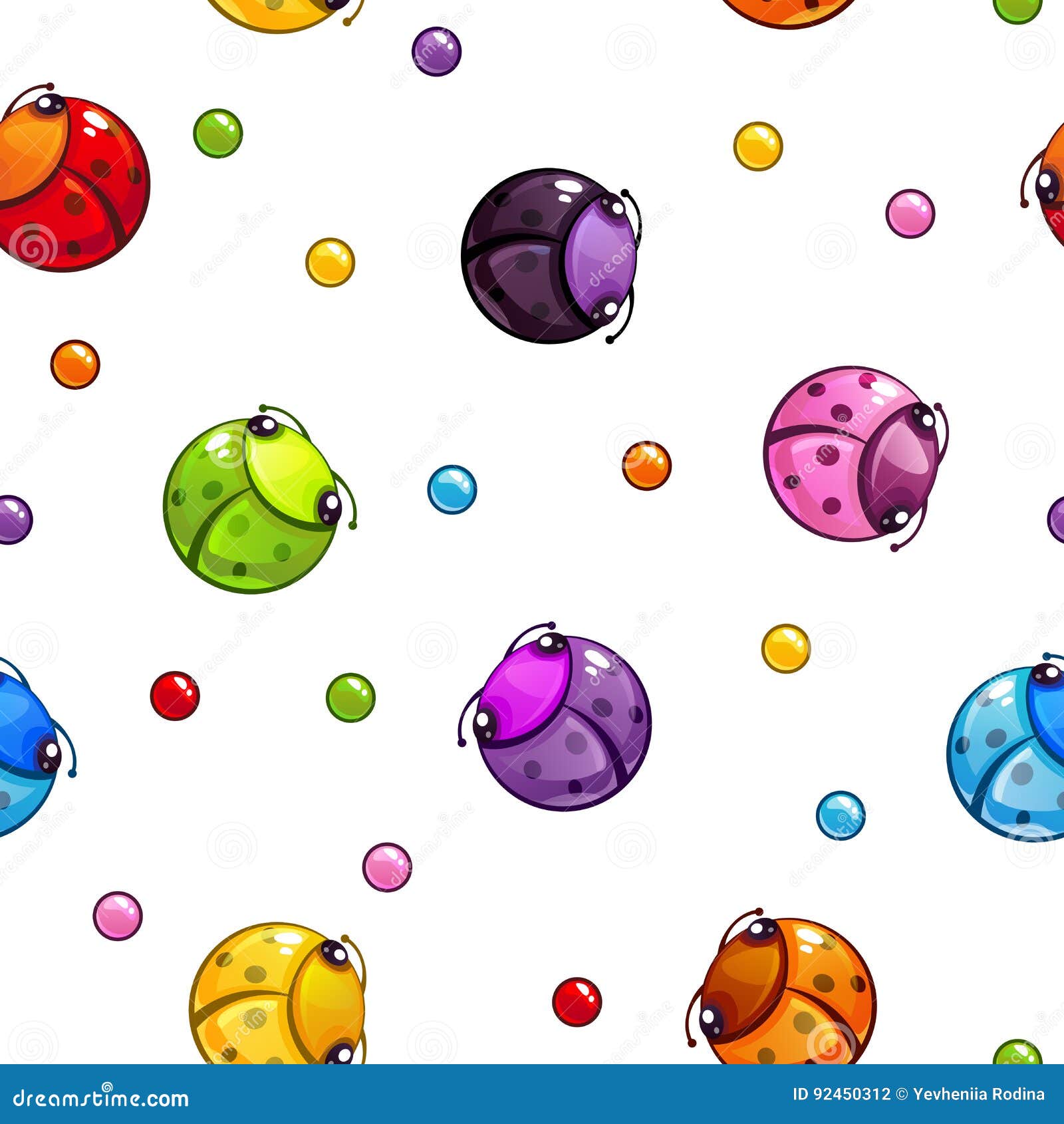 Seamless Pattern with Colorful Round Bugs. Stock Vector - Illustration ...