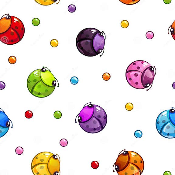 Seamless Pattern with Colorful Round Bugs. Stock Vector - Illustration ...