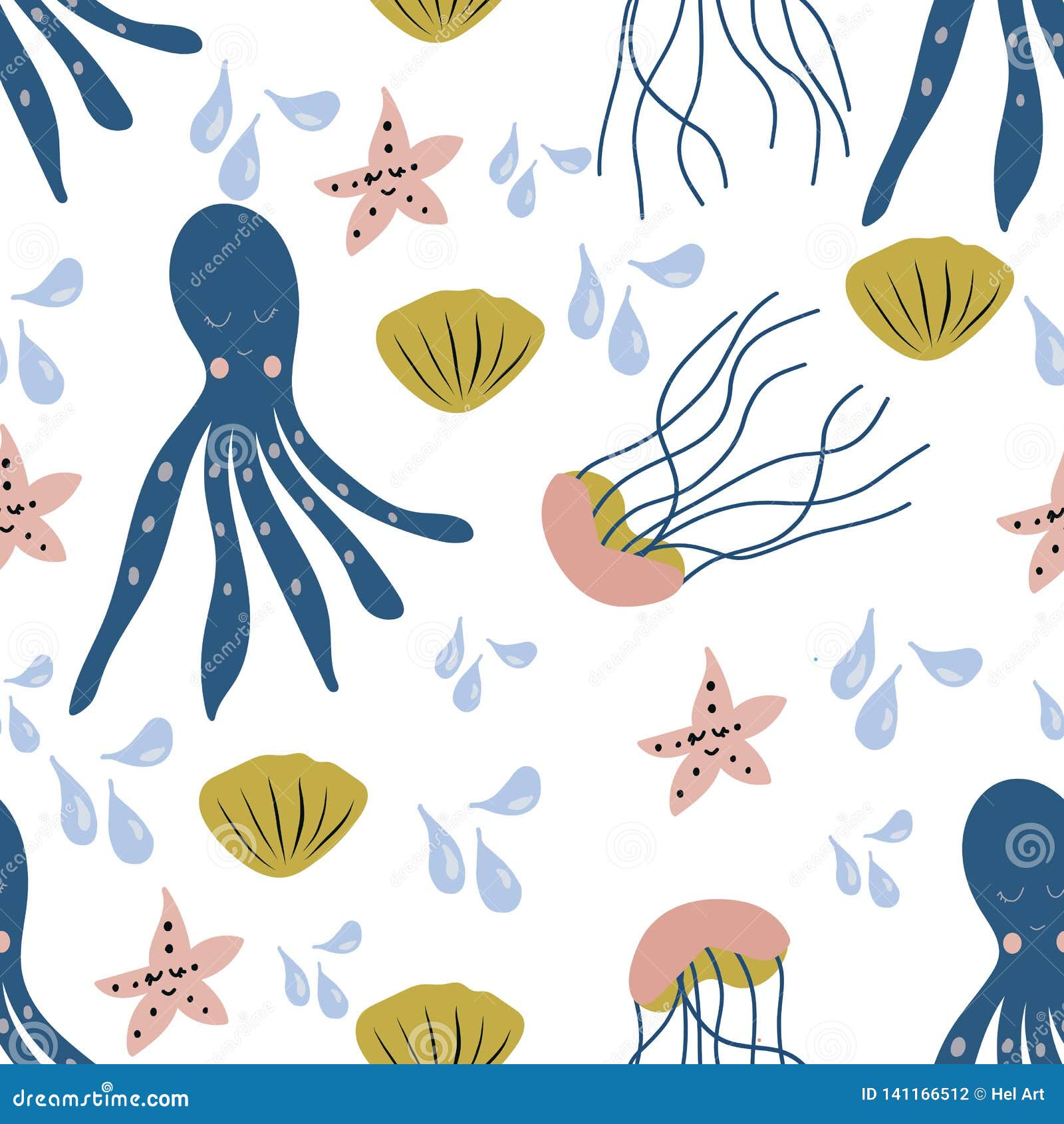 Seamless Pattern with Colorful Sea Creatures Stock Vector ...