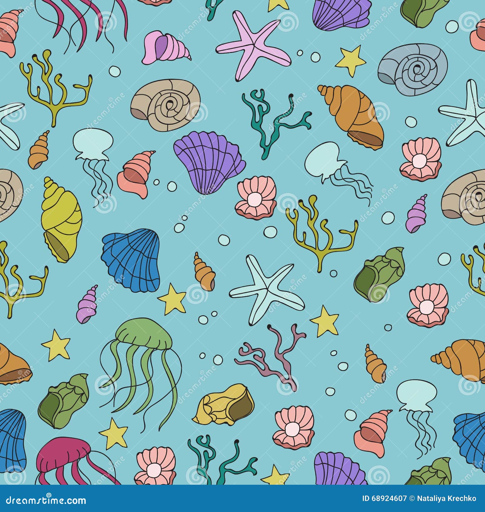 Seamless Pattern with Colorful Sea Creatures Stock Vector ...