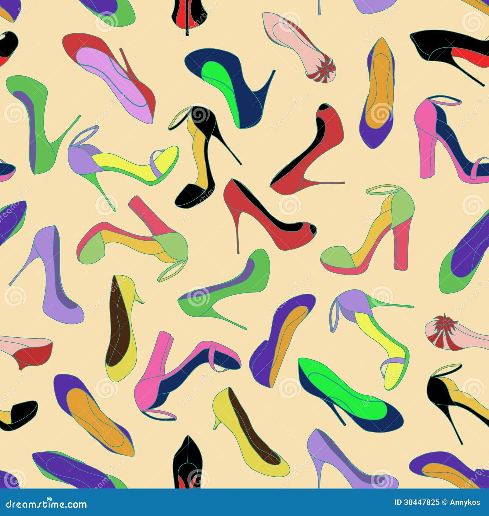 Seamless Pattern of Colorful Shoes Stock Vector - Illustration of ...