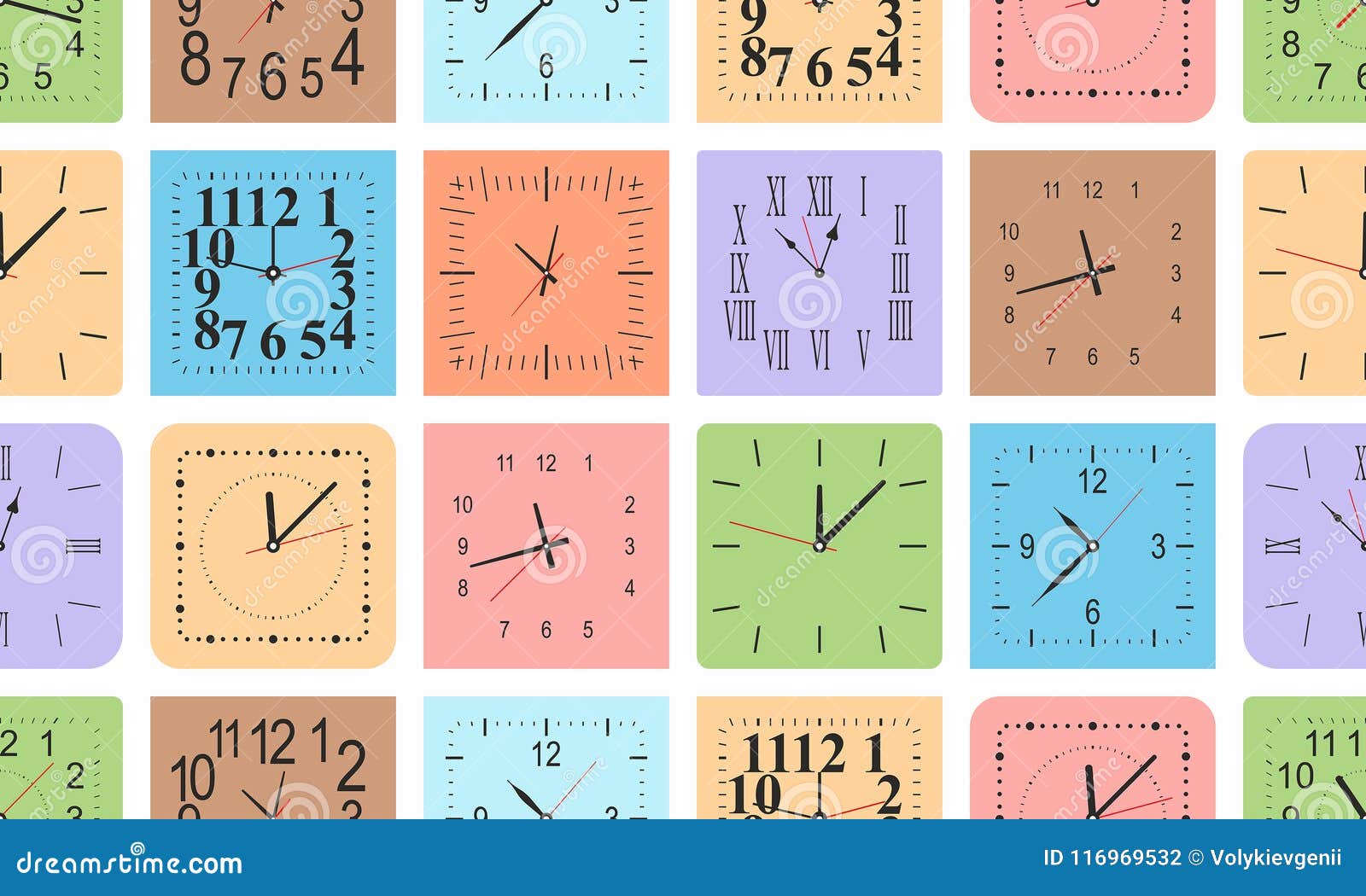 Seamless Pattern with Colorful Square Wall Clock Stock Vector ... Seamless Pattern with Colorful Square Wall Clock Stock Vector ...