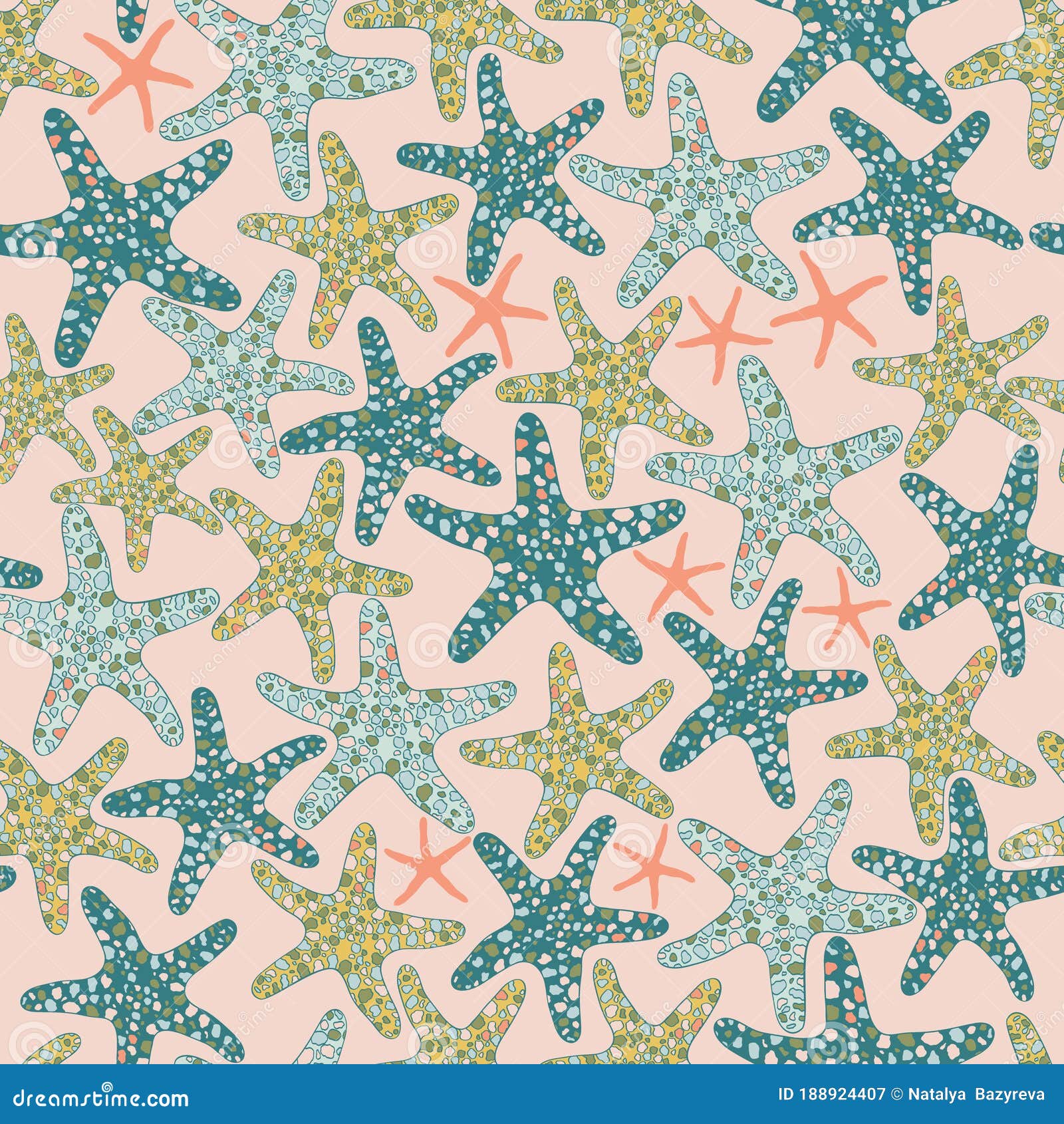 Seamless Pattern with Colorful Starfish. Texture with Cute Starfish ...