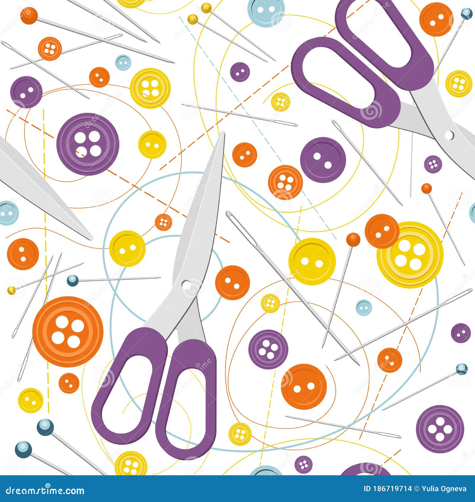 Seamless Pattern, Colorful Thread, Buttons and Needles for Sewing and ...