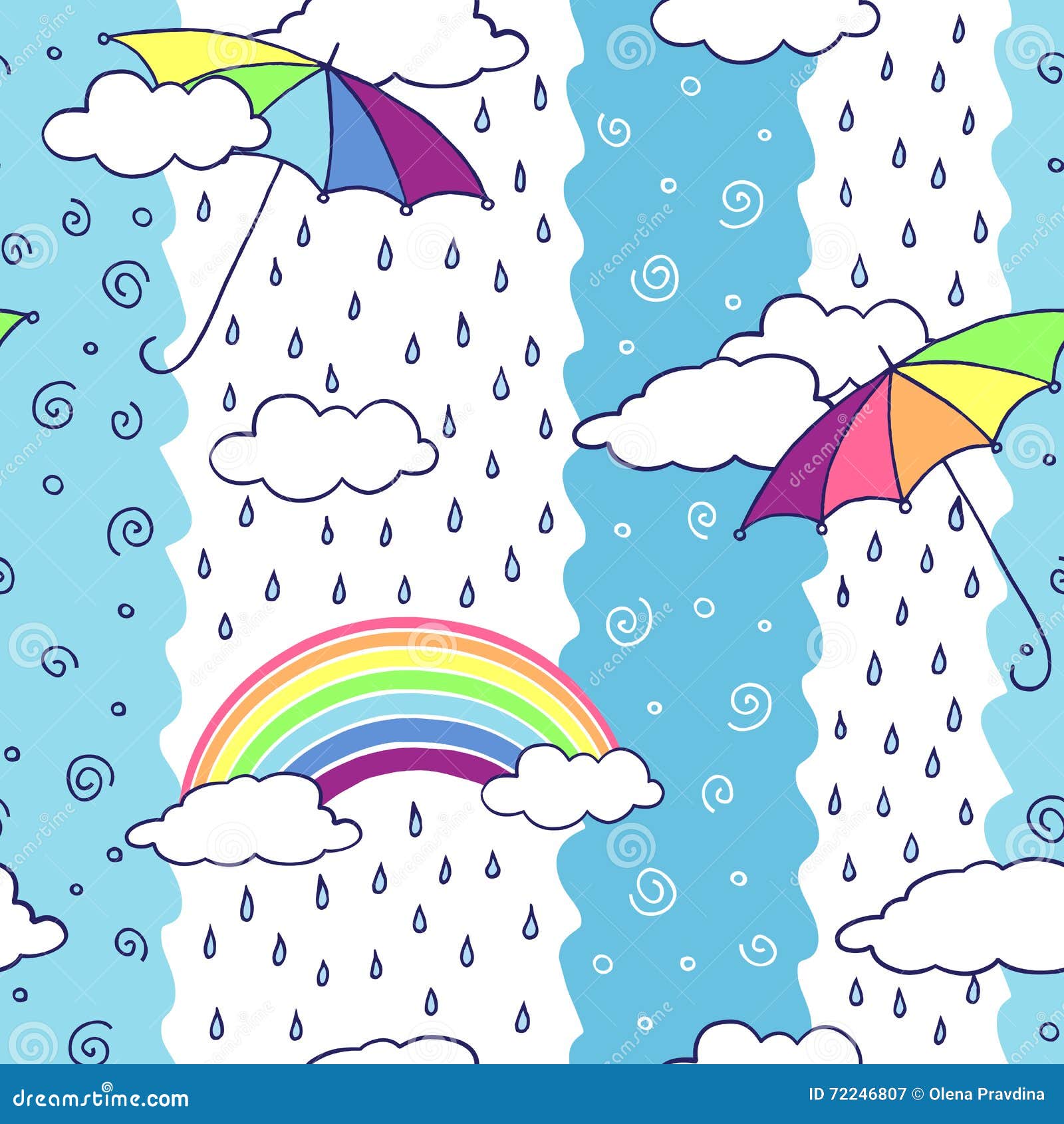 Seamless Pattern with Colorful Umbrellas and Rainbow. Stock Vector ...