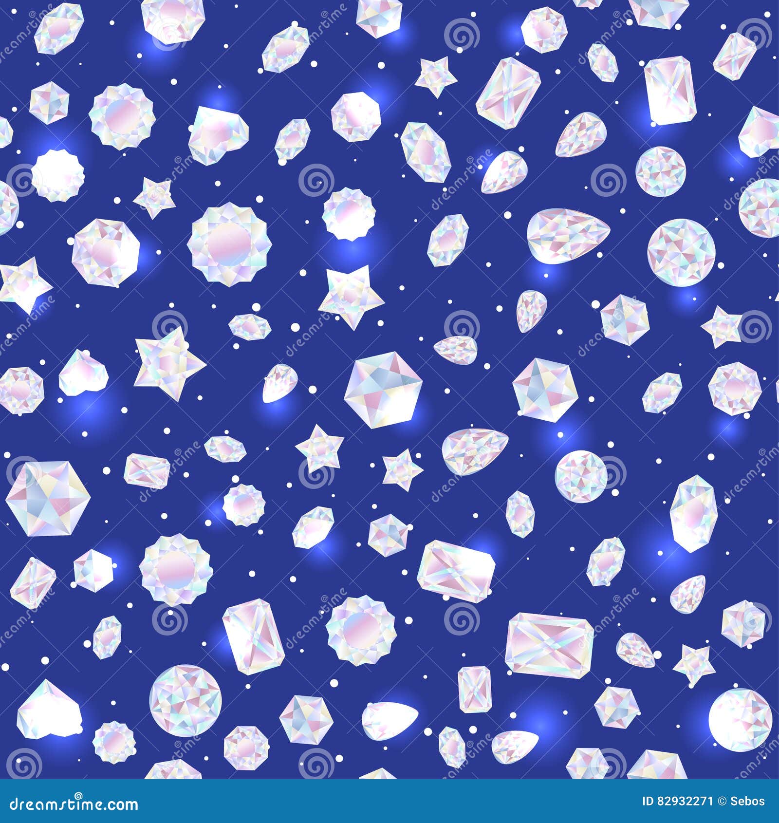 Seamless Pattern of Colorful Vector Jewels Gemstones and Crystals on ...