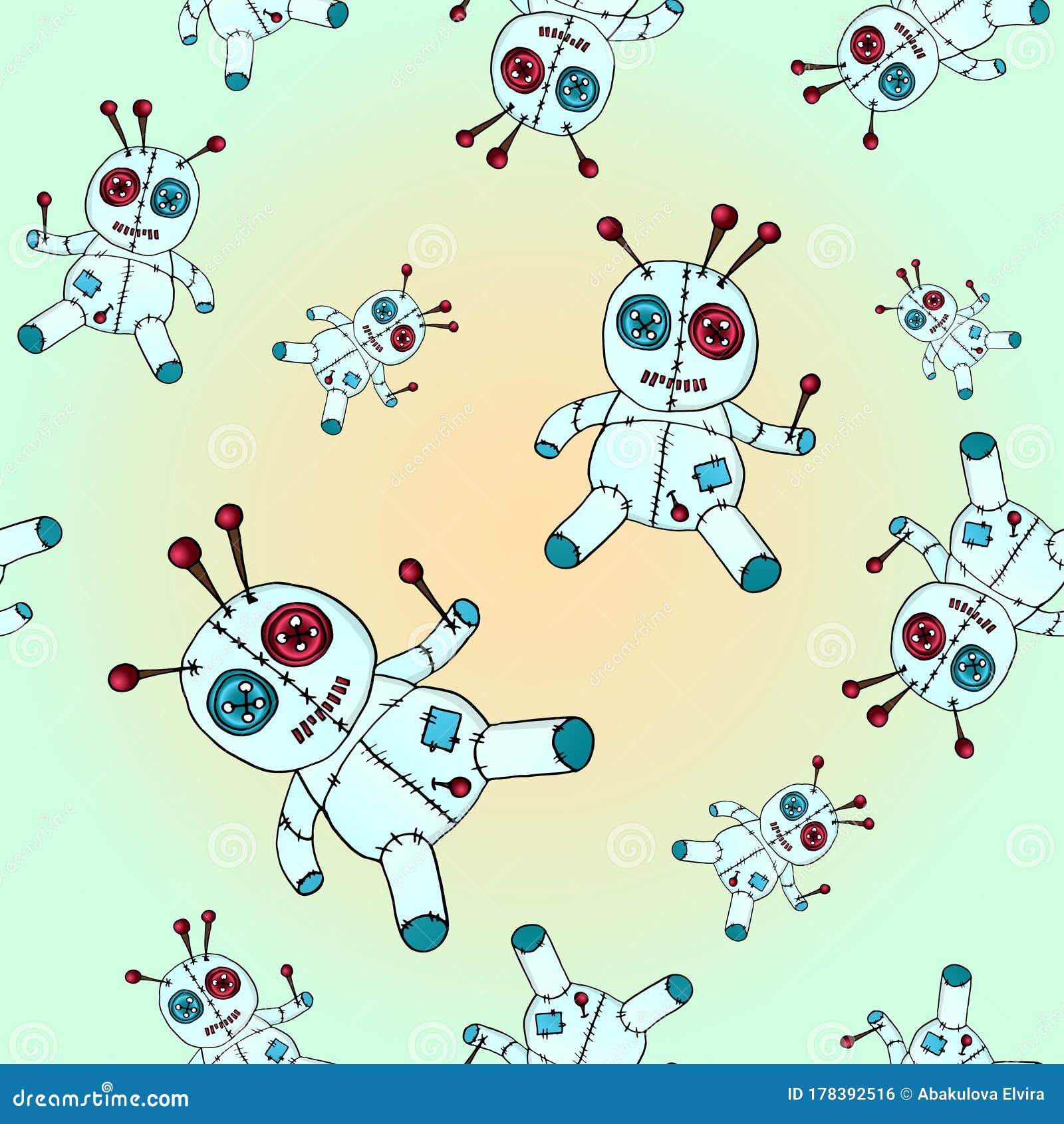 Seamless Pattern with Colorful Voodoo Dolls Vector Illustration Stock ...