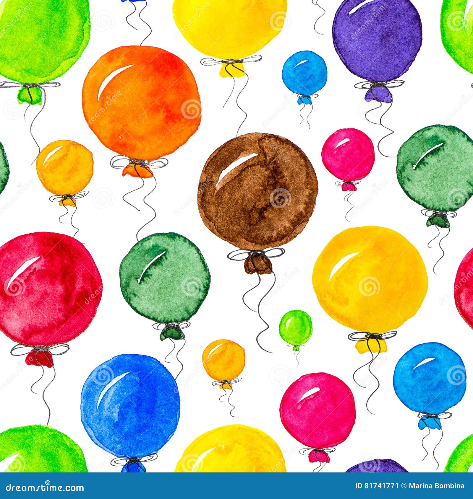 Seamless Pattern of Colorful Watercolor Balloons Stock Illustration ...