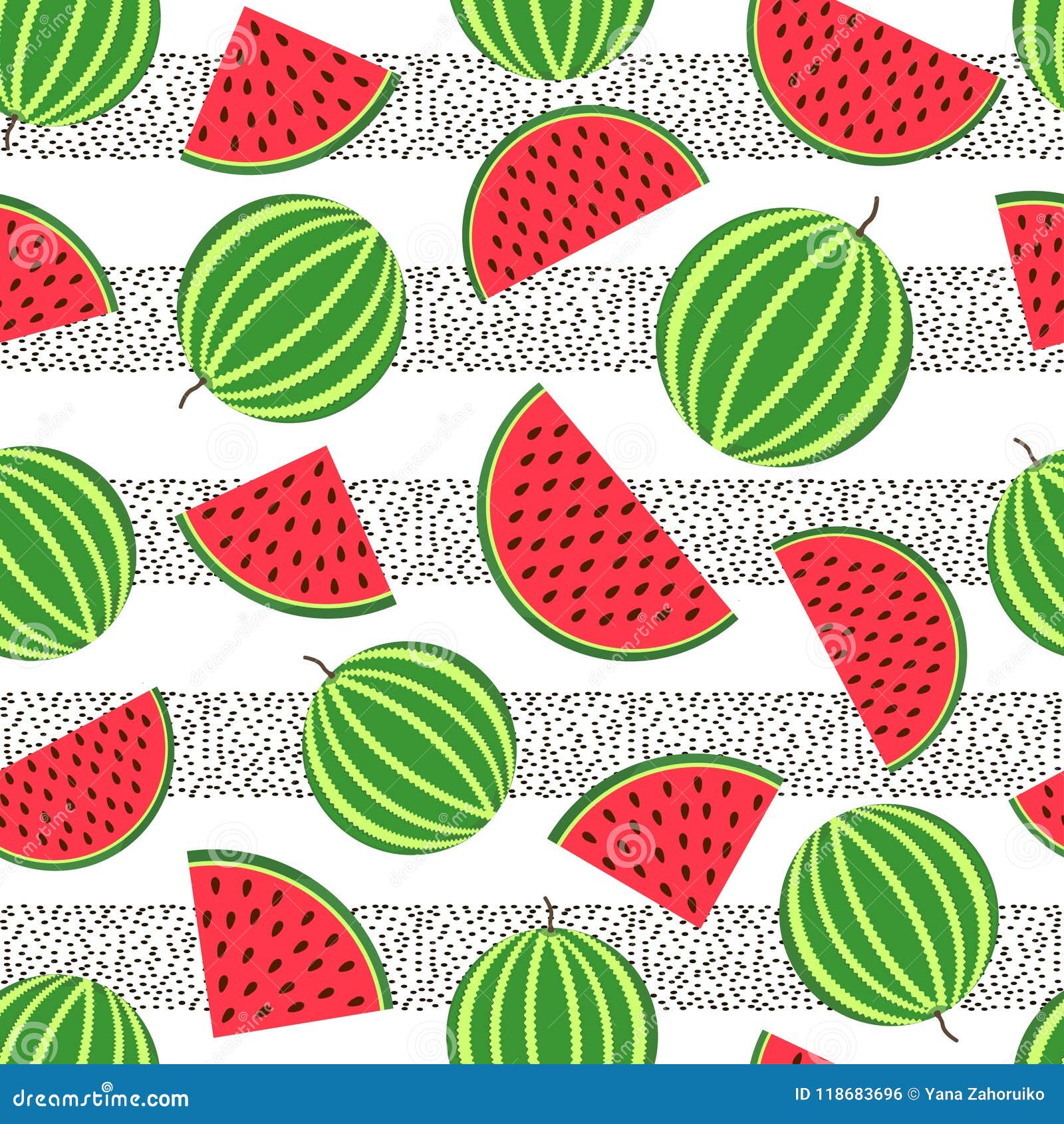 Seamless Pattern with Colorful Watermelons and Black Dots. Stock Vector ...
