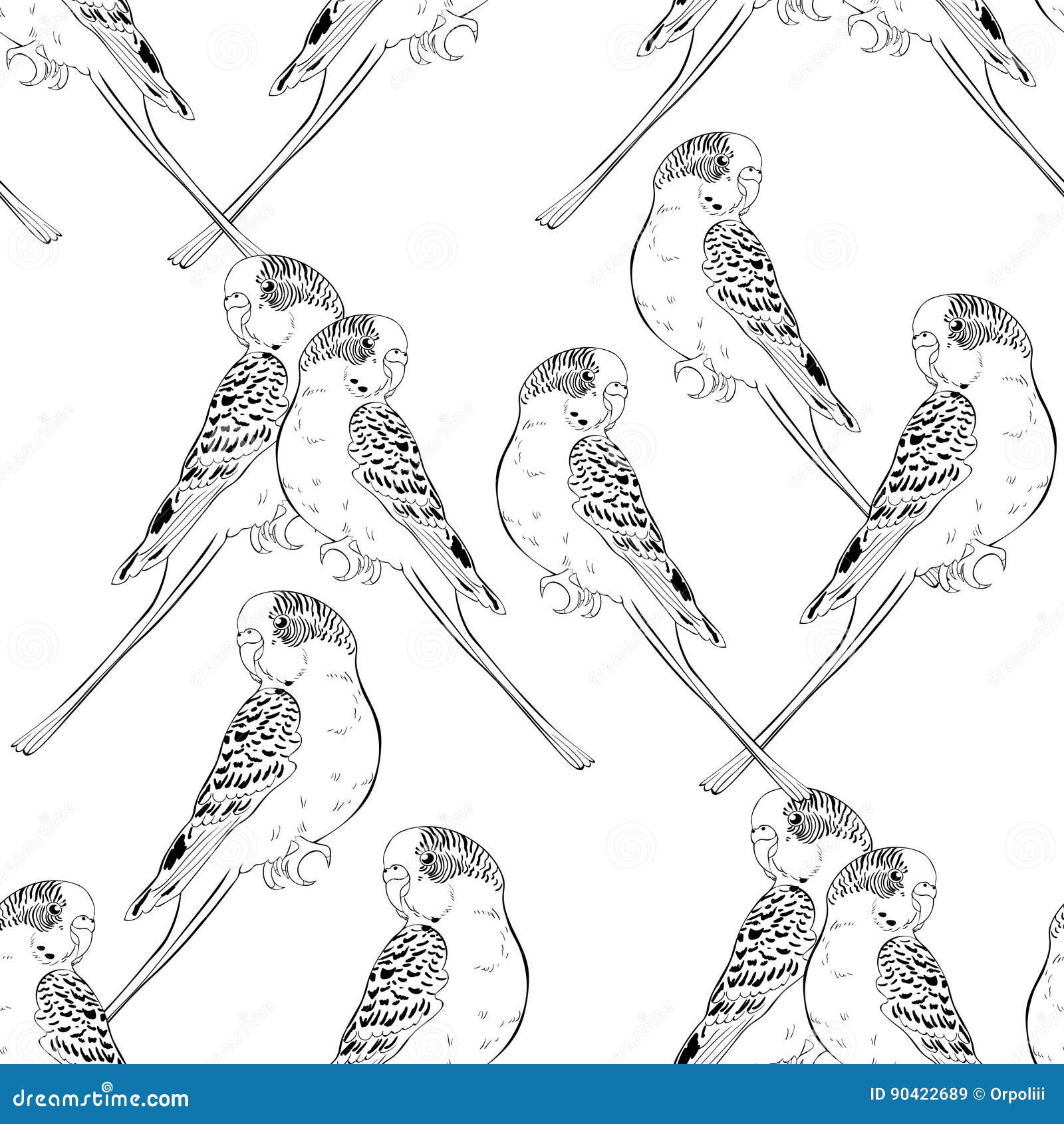 Seamless Pattern Coloring with Cute Wavy Parrot Vector Illustra Stock ...