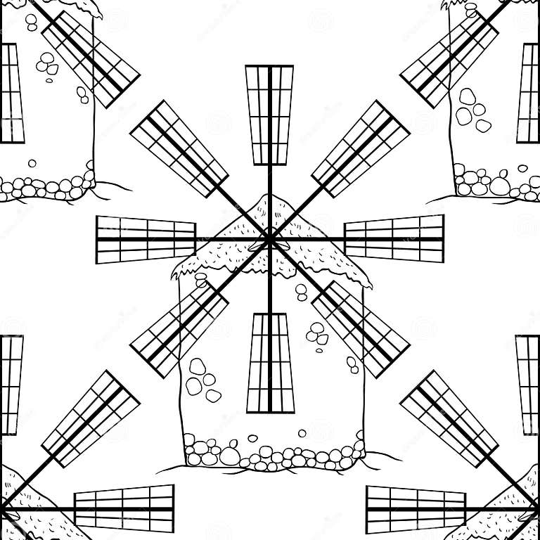Seamless Pattern Stone Mill Coloring. Vector Illustration Stock Vector ...