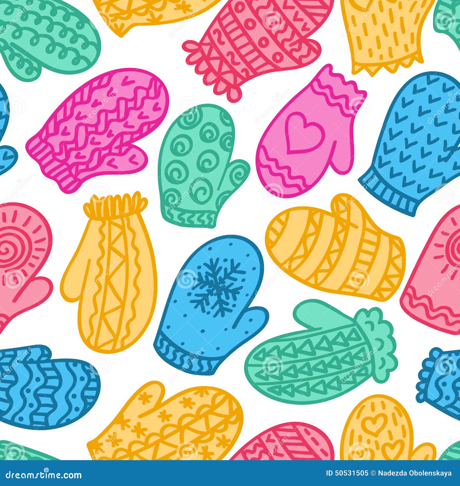 Seamless Pattern with Colour Mittens Stock Vector - Illustration of ...