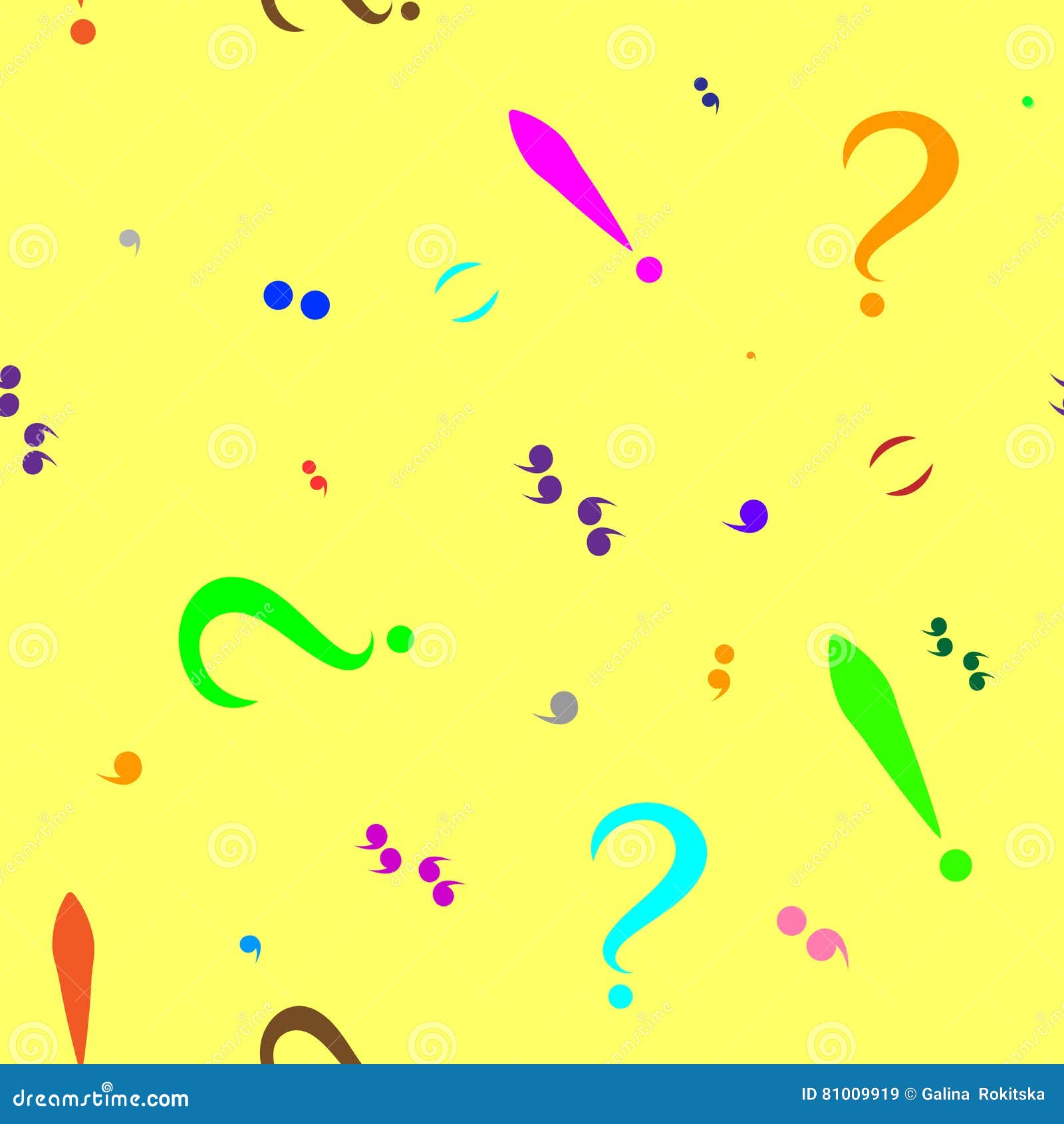 Seamless Pattern with Coloured Punctuation Marks. Yellow Background ...