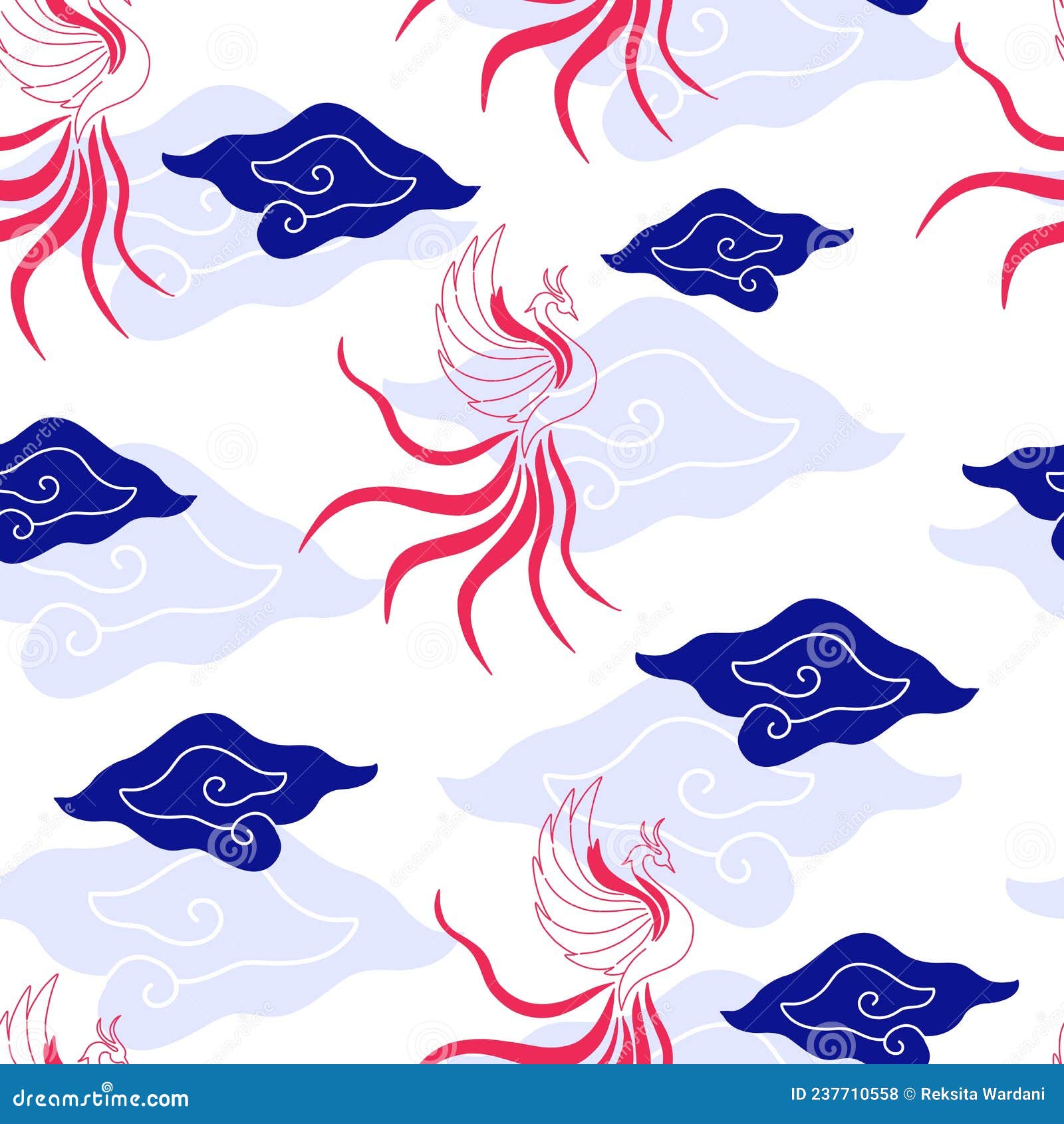 Seamless Pattern with Combination of Batik Mega Mendung and Phoenix ...