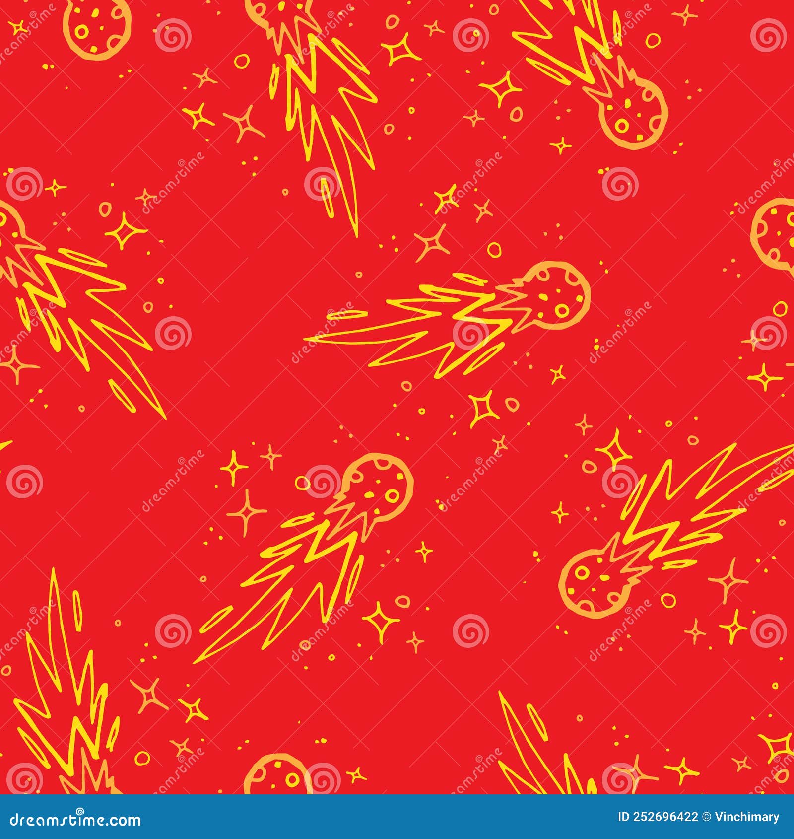 Seamless Pattern of Comet Illustration on Red Stock Vector ...
