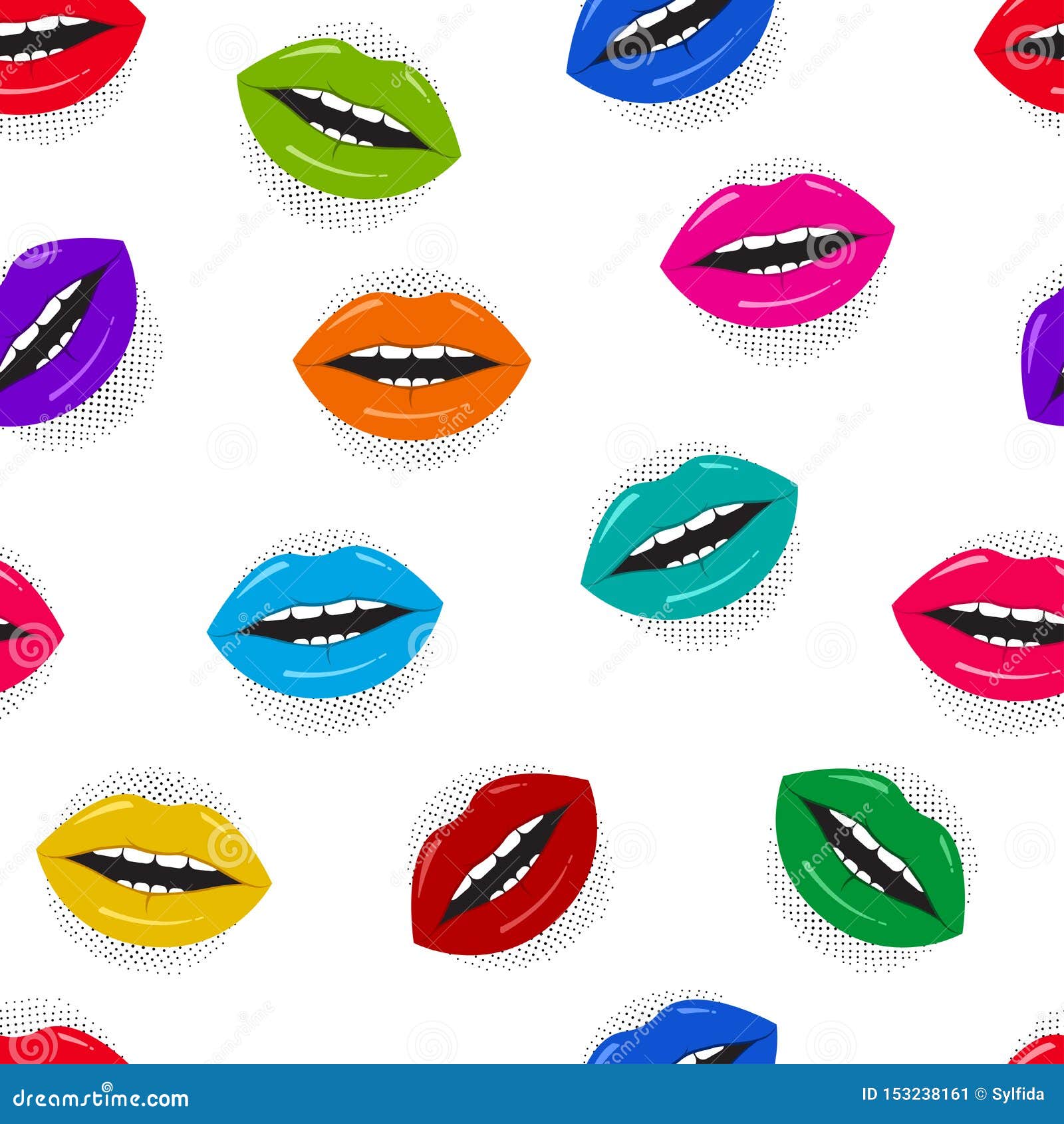 Seamless Pattern with Comic Colorful Lips with Halftone Shadow in Pop ...