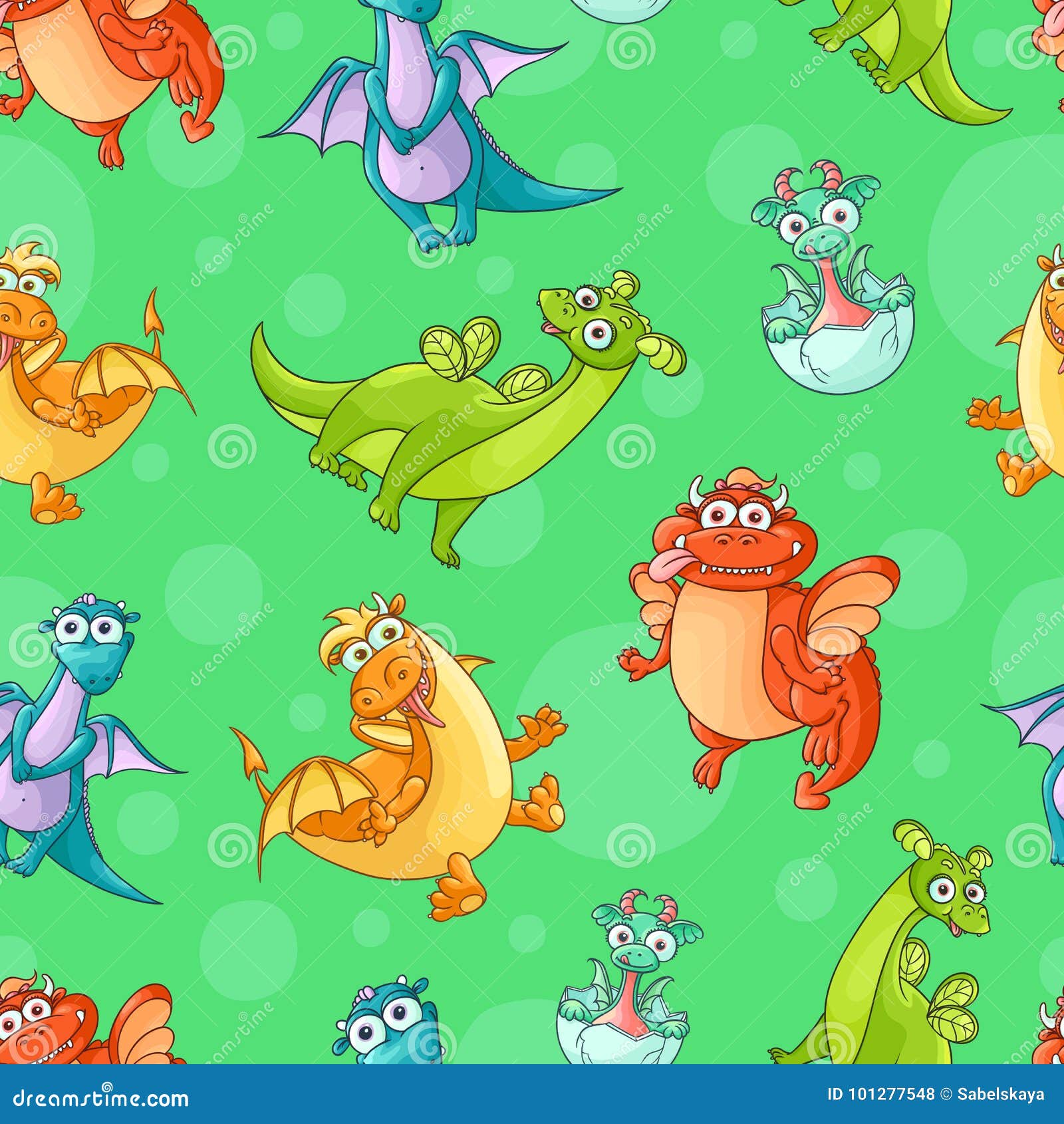 Seamless Pattern with Comic Dragon Characters Stock Vector ...