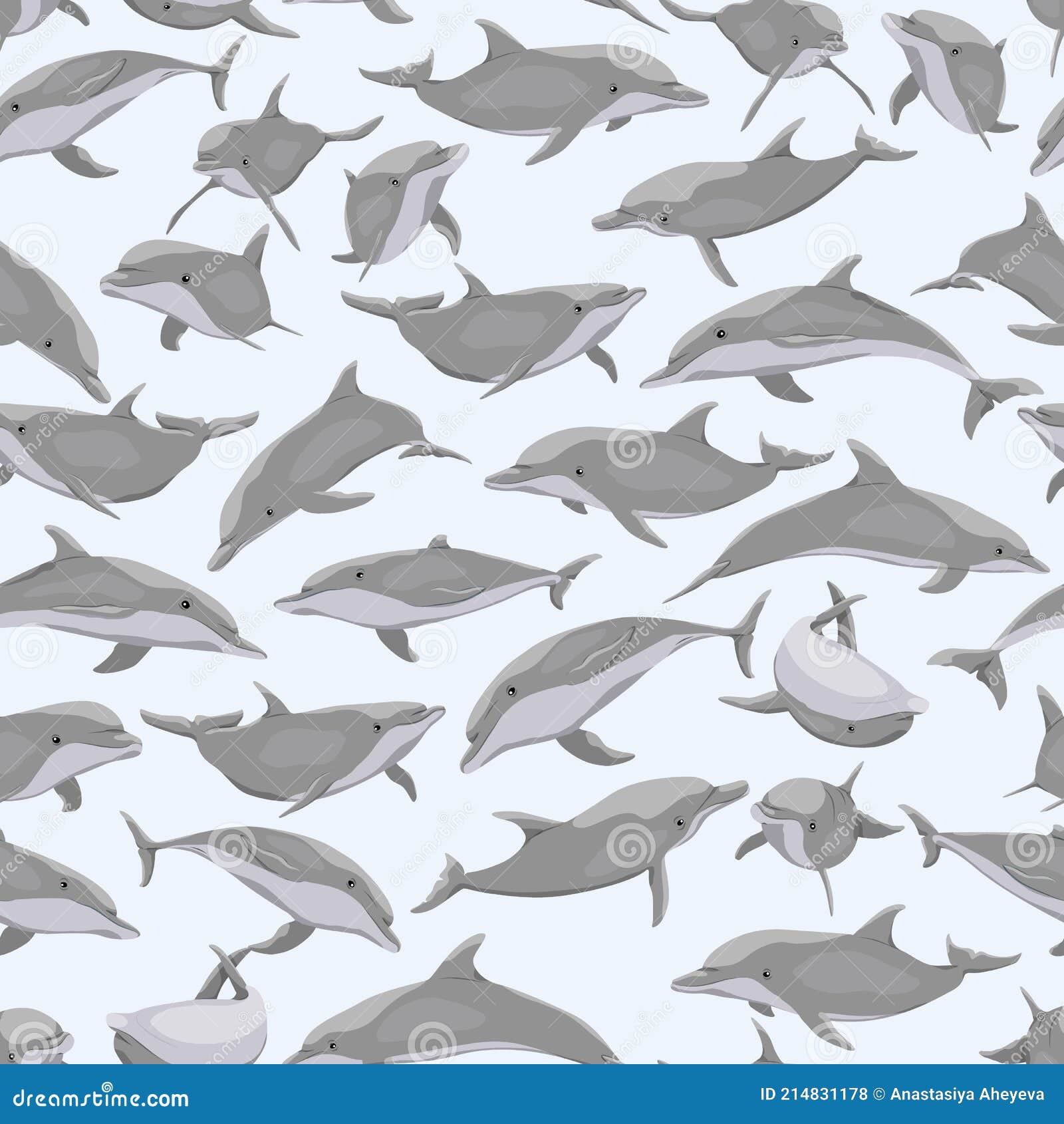 Seamless Pattern with Common Bottlenose Dolphin on a Blue Background ...