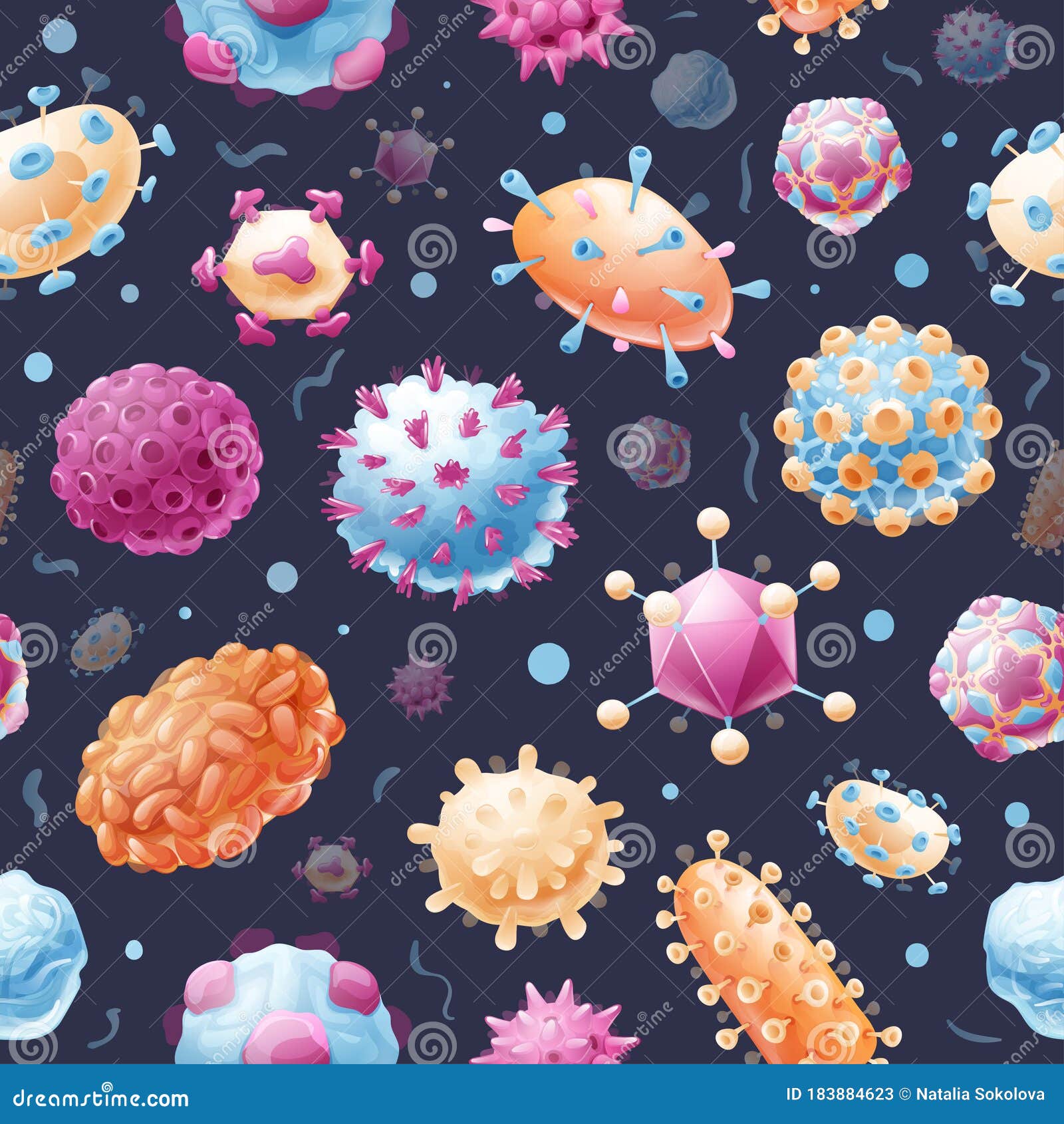 Seamless Pattern with Common Viruses. Micro World Stock Vector ...