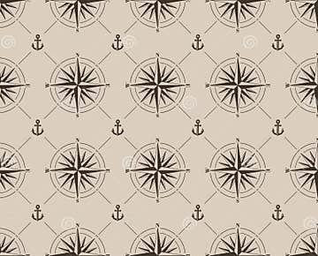 Seamless Pattern with Compass Rose and Anchor Stock Vector ...