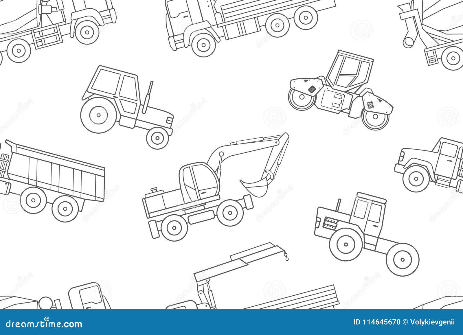 Seamless Pattern Construction Machines, Thin Line Style Stock Vector ...
