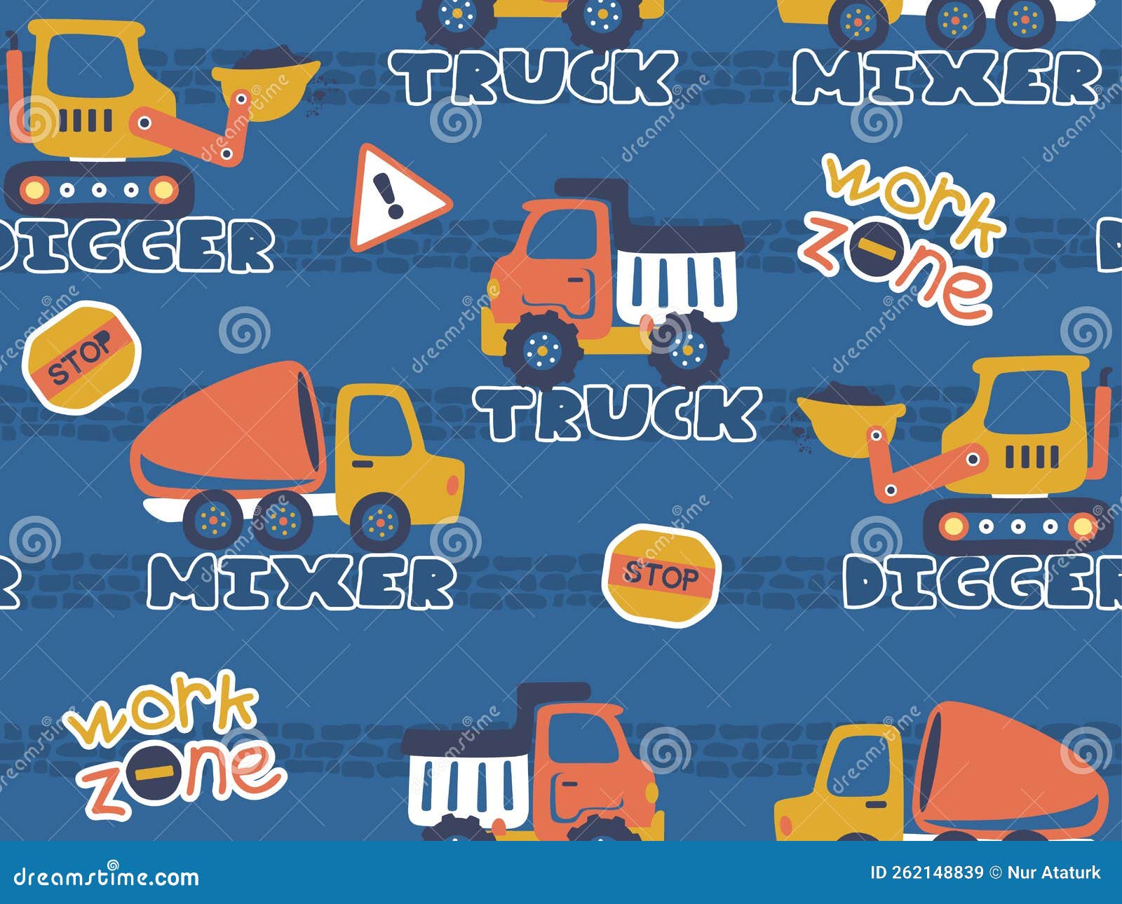 Seamless Pattern of Construction Vehicles Cartoon, Construction ...