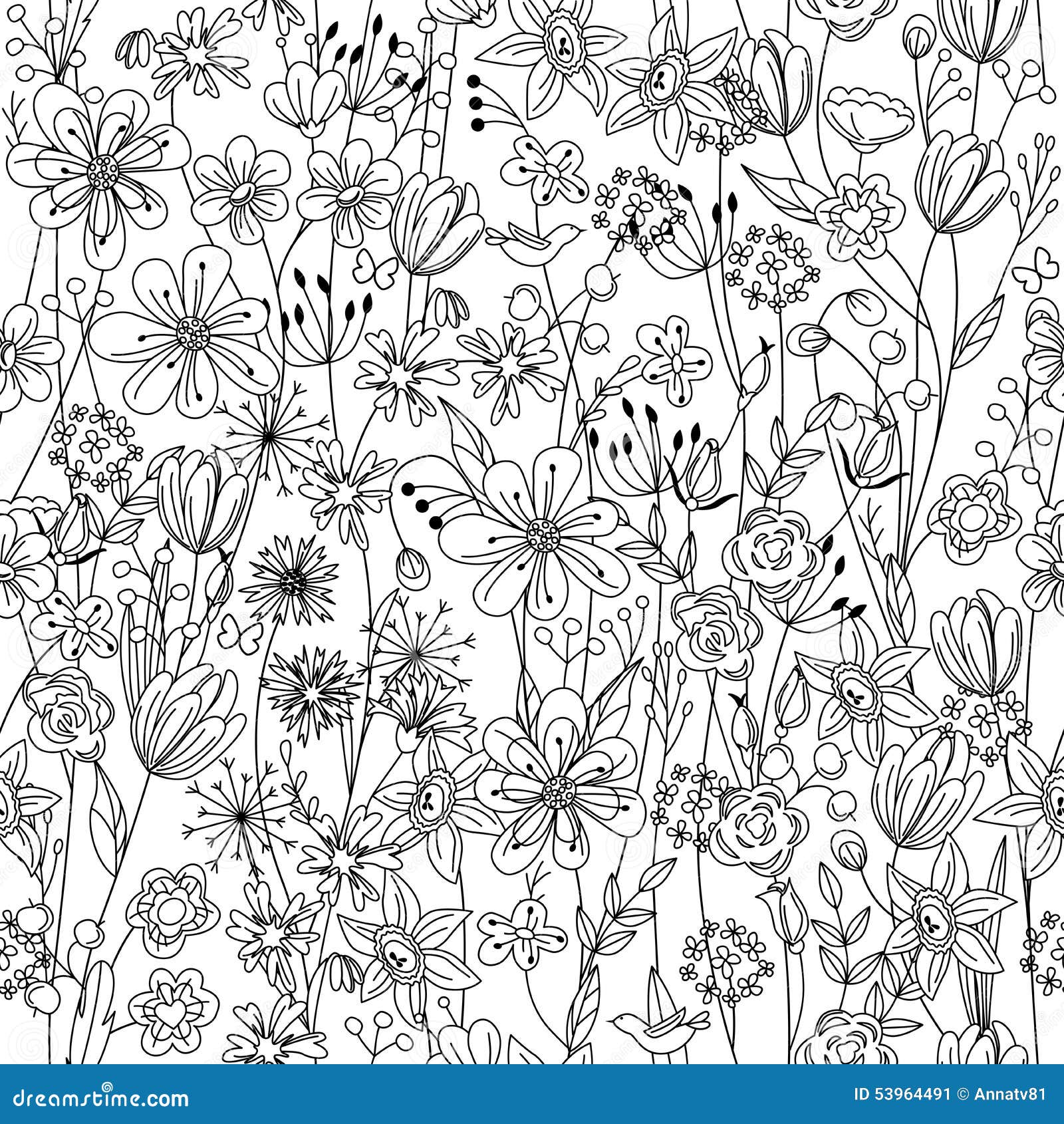Seamless Pattern with Contour Black-and-white Stock Vector ...