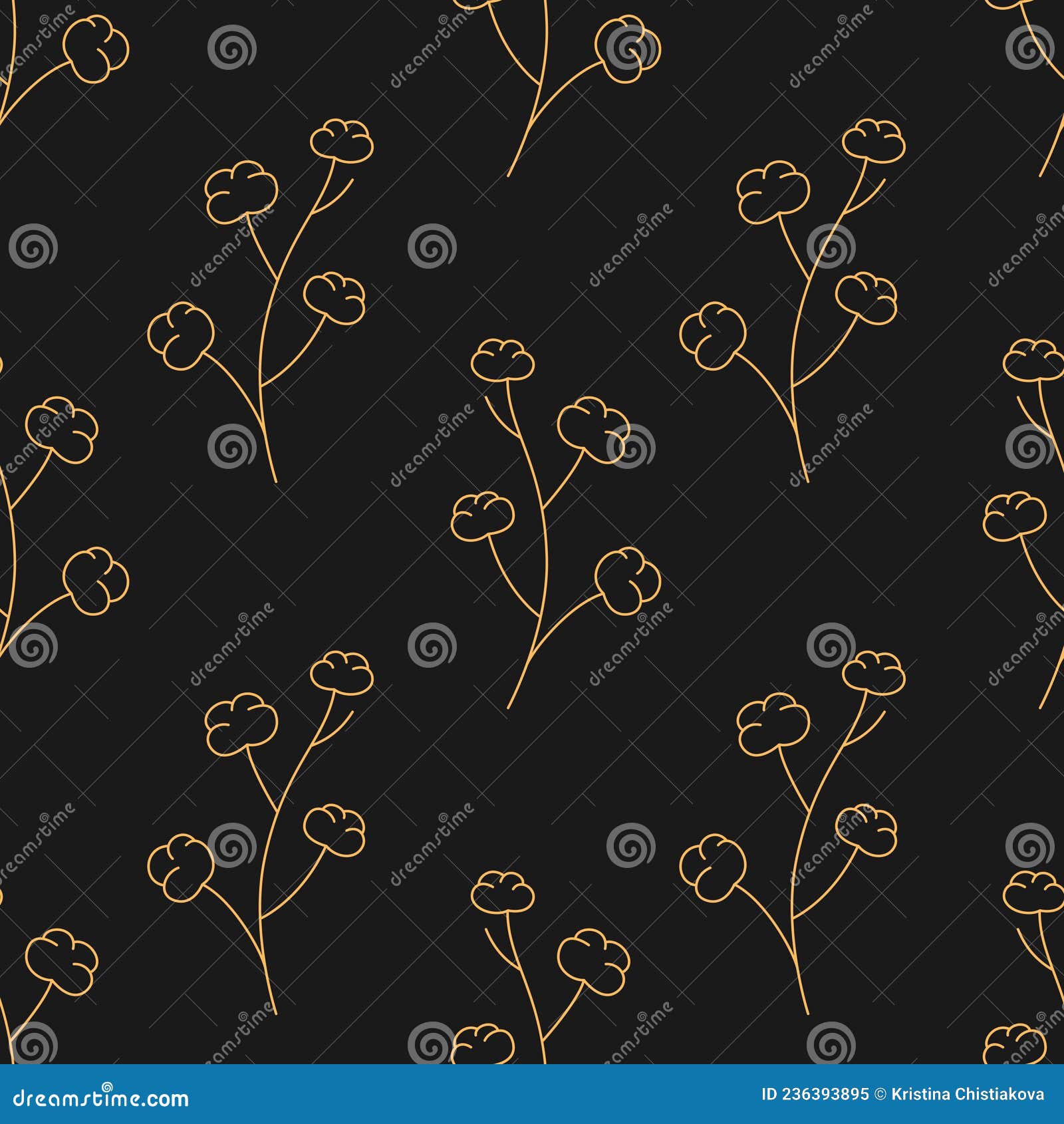 Seamless Pattern of Contour Cotton Twigs Stock Vector - Illustration of ...