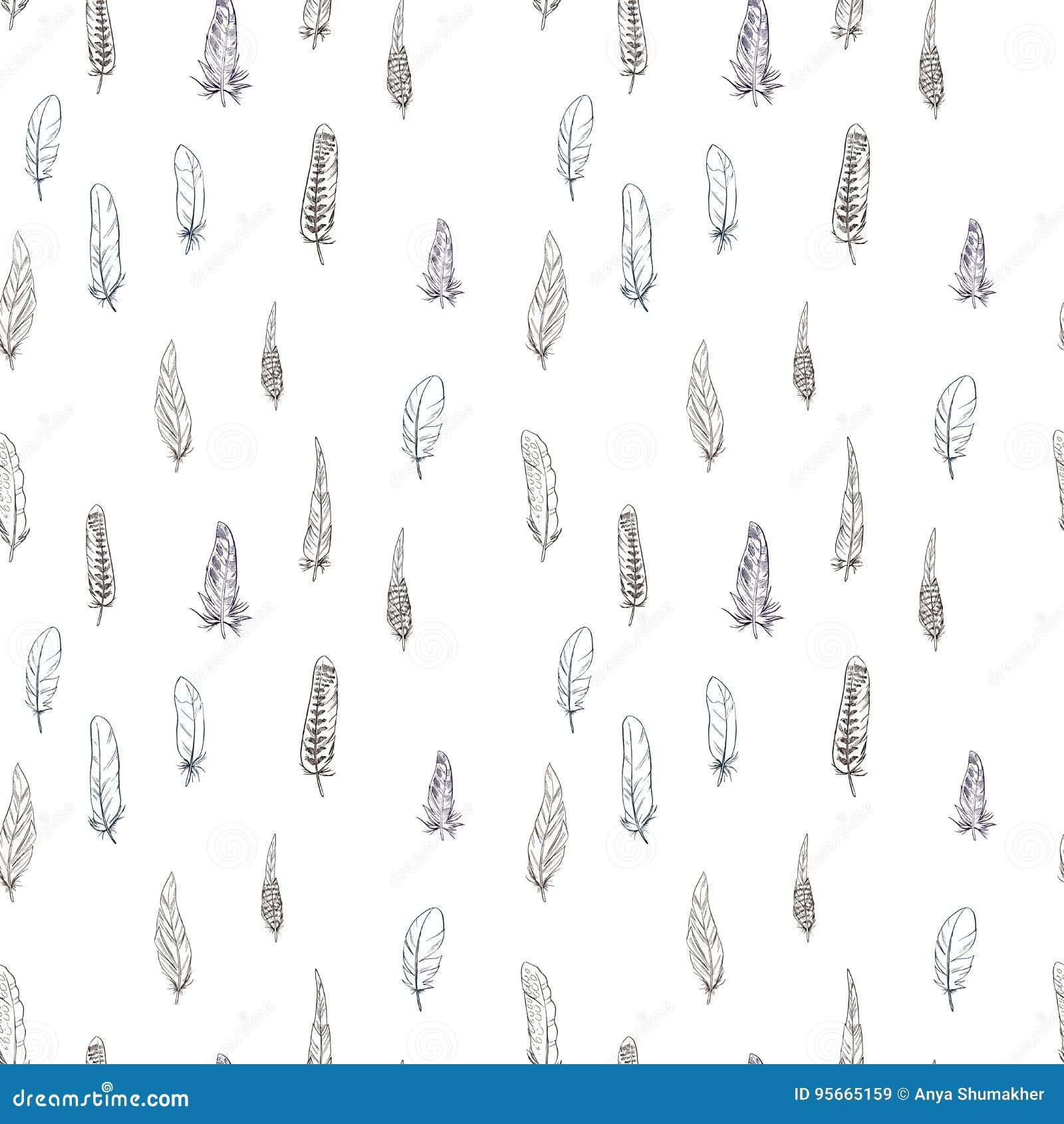 Seamless Pattern with Contour Detailed Bird Feathers. Vector ...