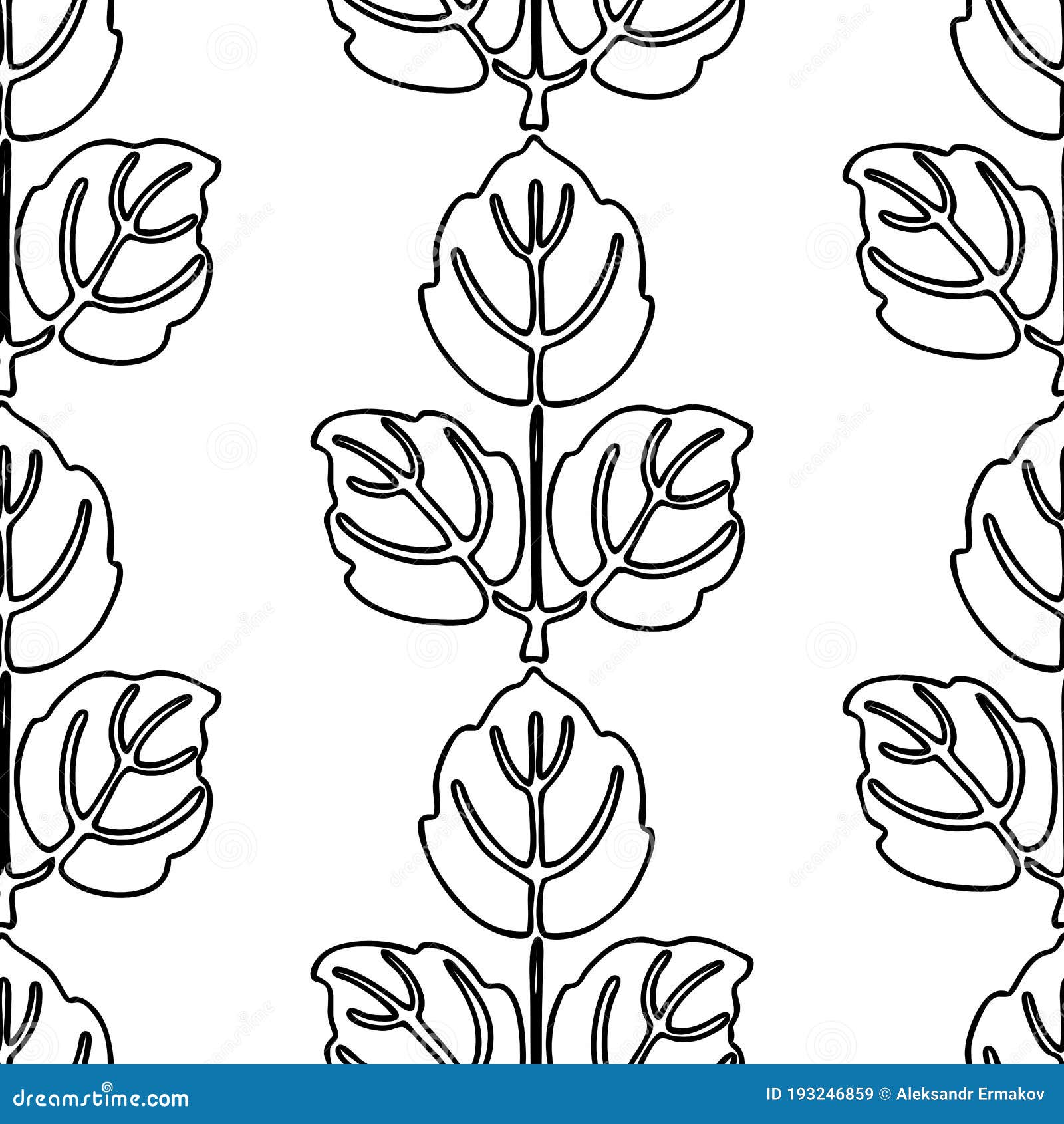 Seamless Pattern of Contour Drawings Decorative Leaves Stock Vector ...