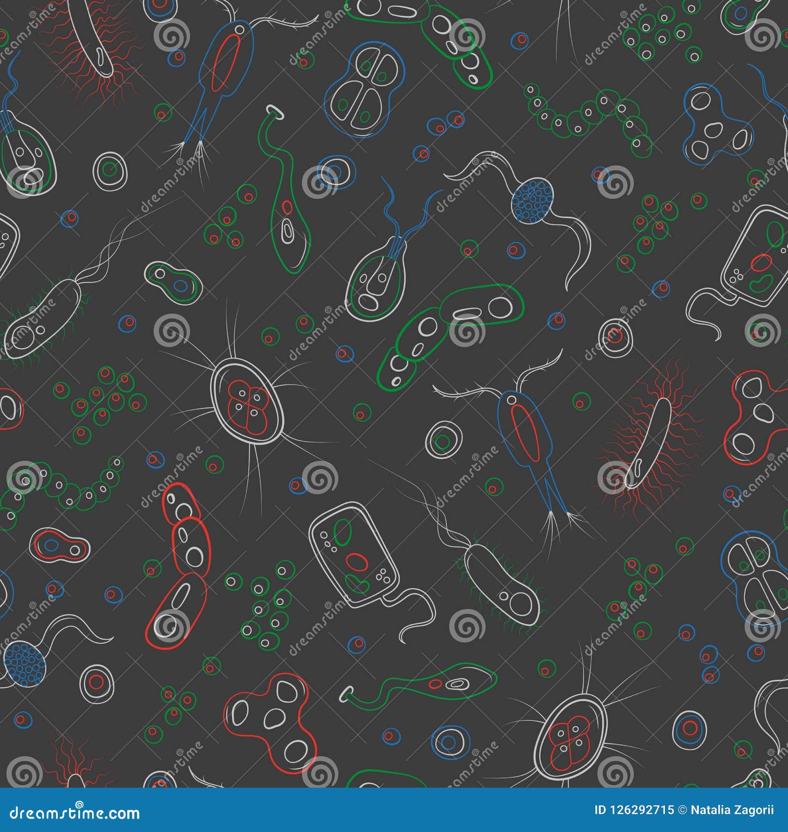 Seamless Illustration with Contour Images of Bacteria, Germs and ...