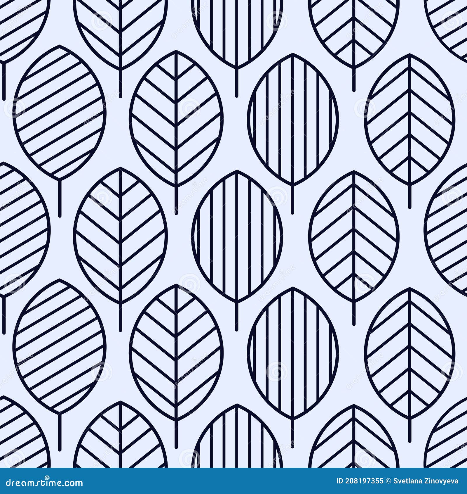 Seamless Pattern of Contours of Leaves in a Parallel Strip. Vector ...