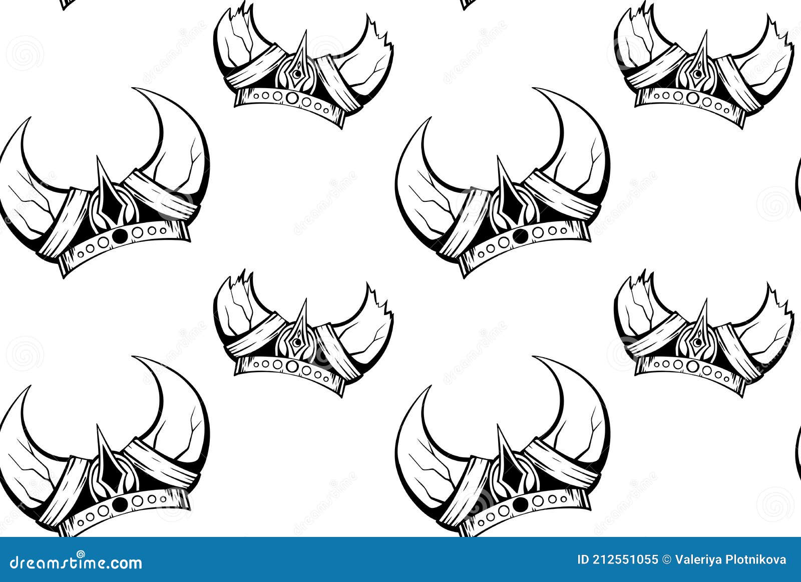 Seamless Pattern with the Contours of the Sketch of the Horned Viking ...