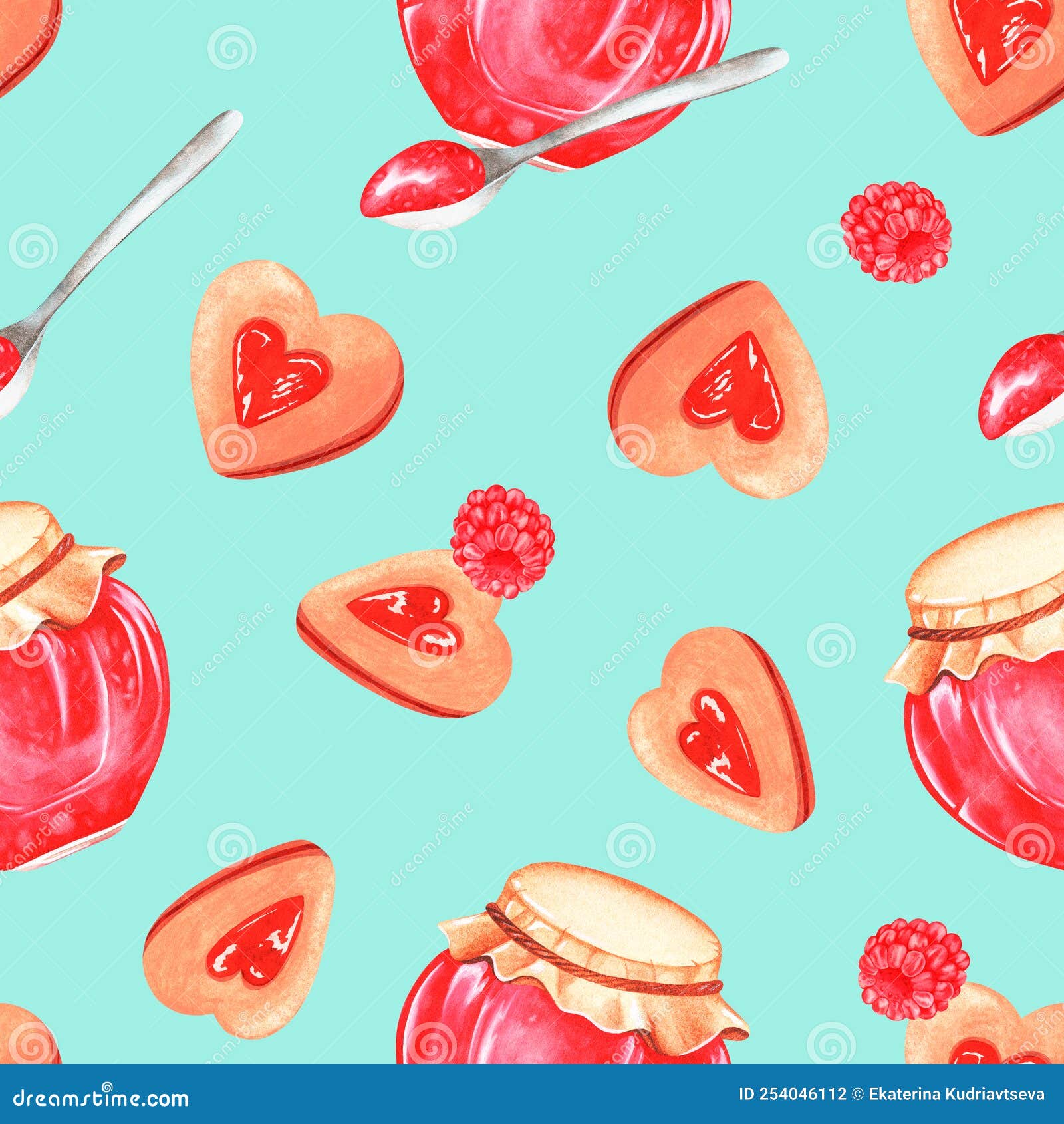 Seamless Pattern. Cookies with Raspberry Jam.Watercolor Illustration ...