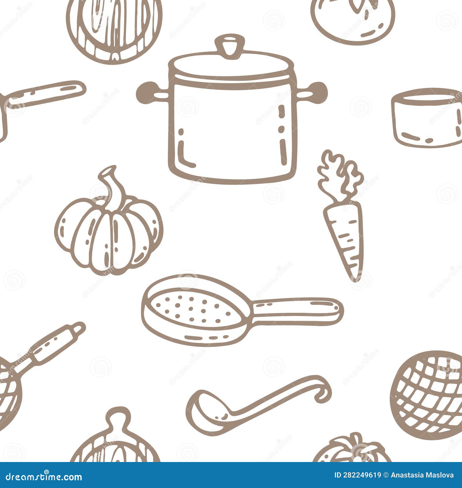 Seamless Pattern with Cooking Kitchen Symbols Doodle Style Vector ...