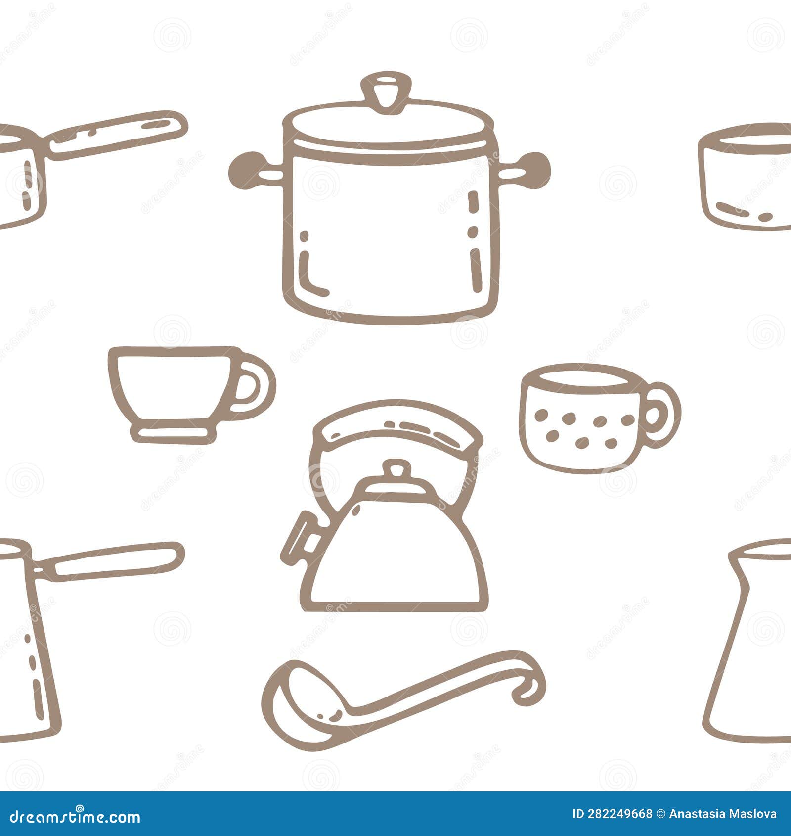 Seamless Pattern with Cooking Kitchen Symbols Doodle Style Vector ...