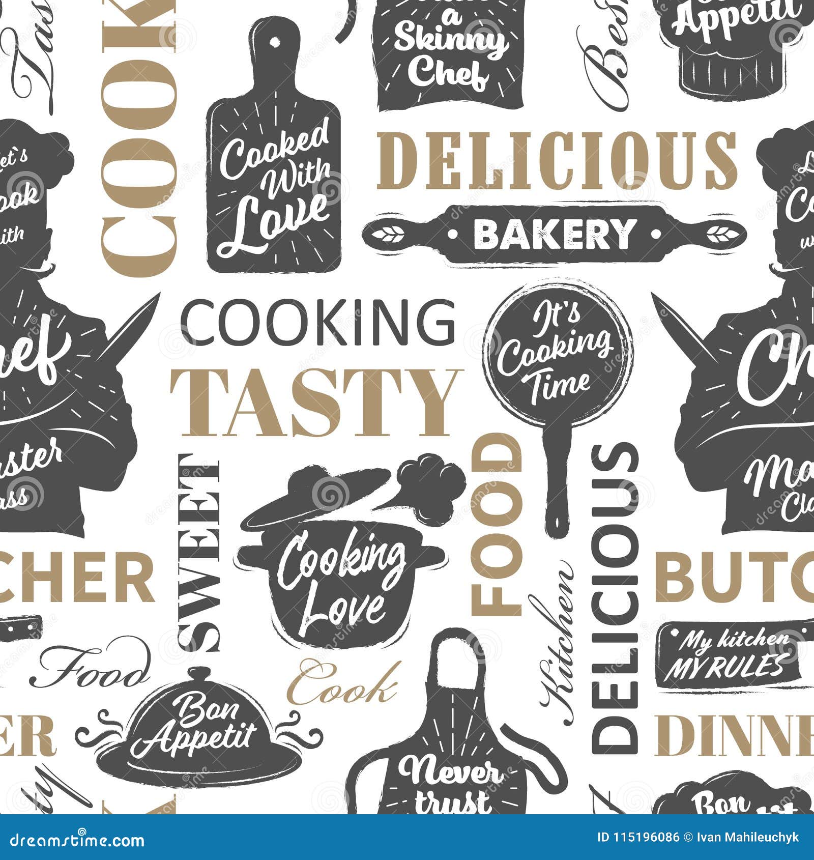 Seamless cooking pattern stock vector. Illustration of icon - 115196086