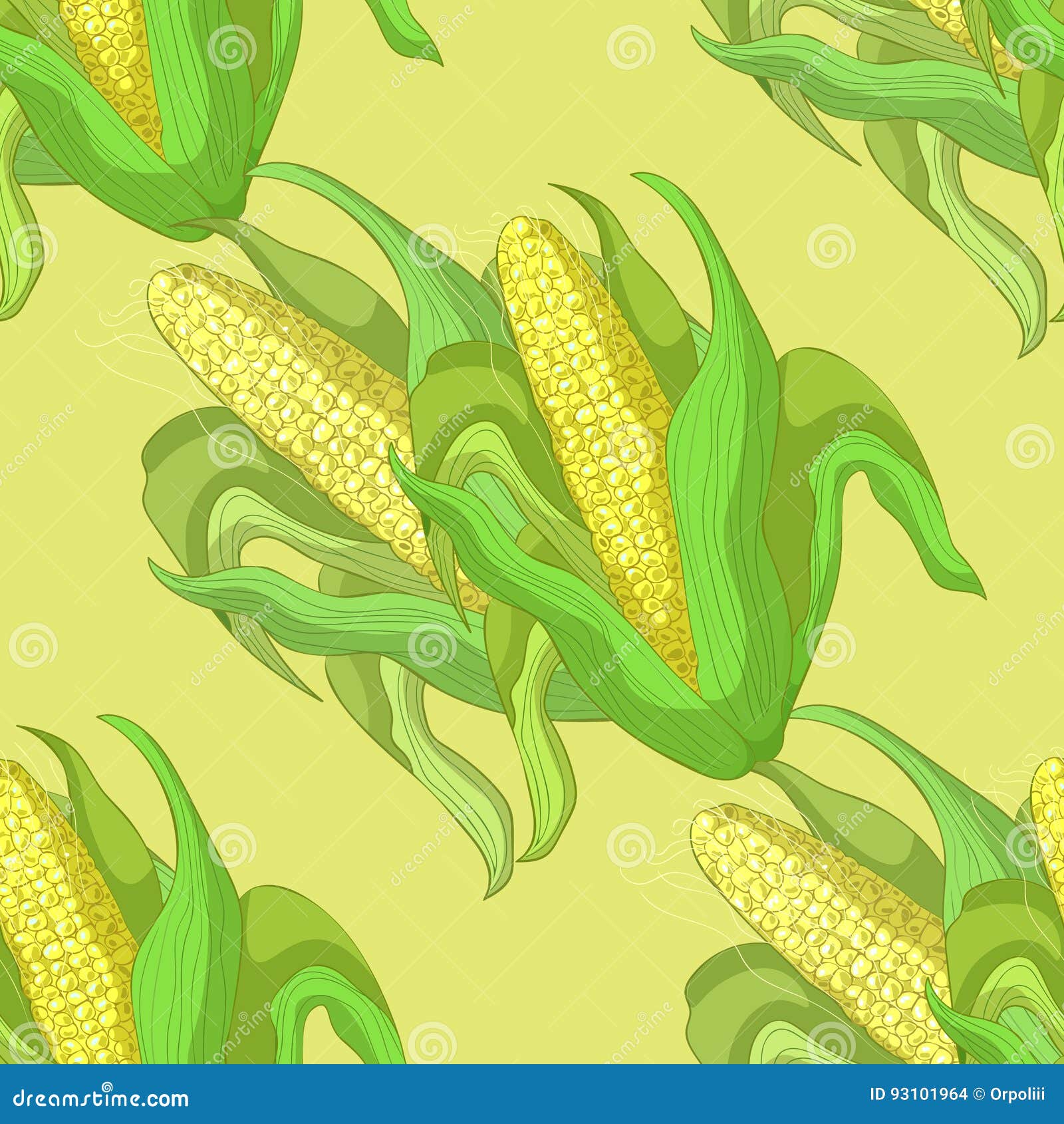 Seamless Pattern Corn in the Cob with Leaves. Vector Illustration Stock ...
