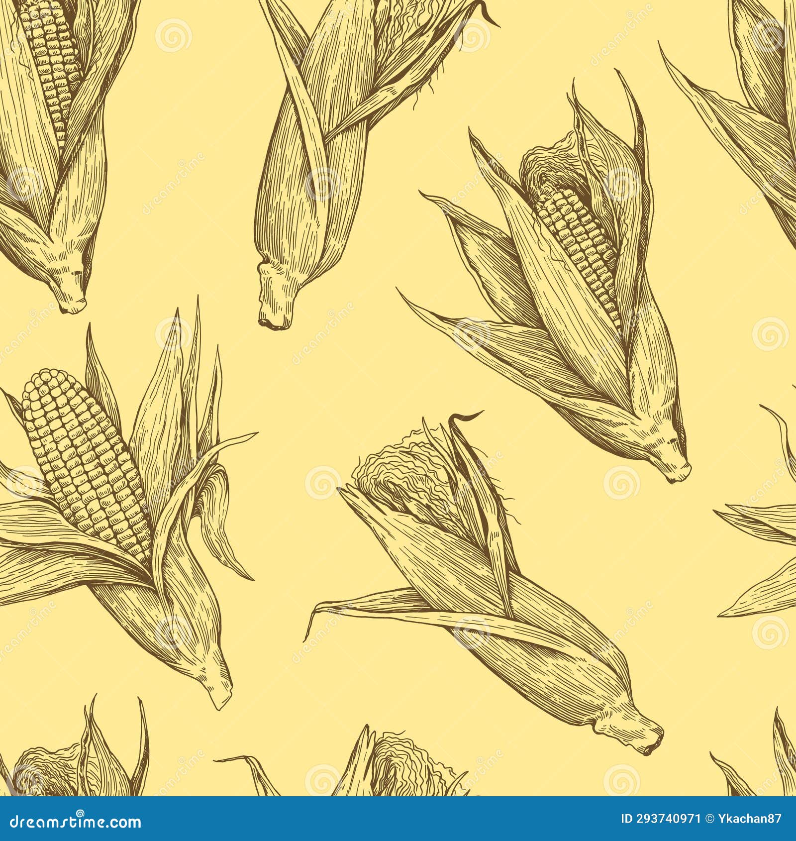 Seamless Pattern with Corn Cobs. Drawing in Old Retro Engraving Style ...