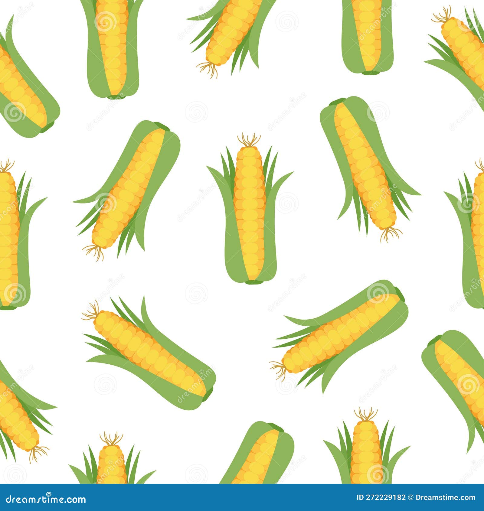 Seamless Pattern with Corn Cobs with Yellow Corn Grains and Green ...