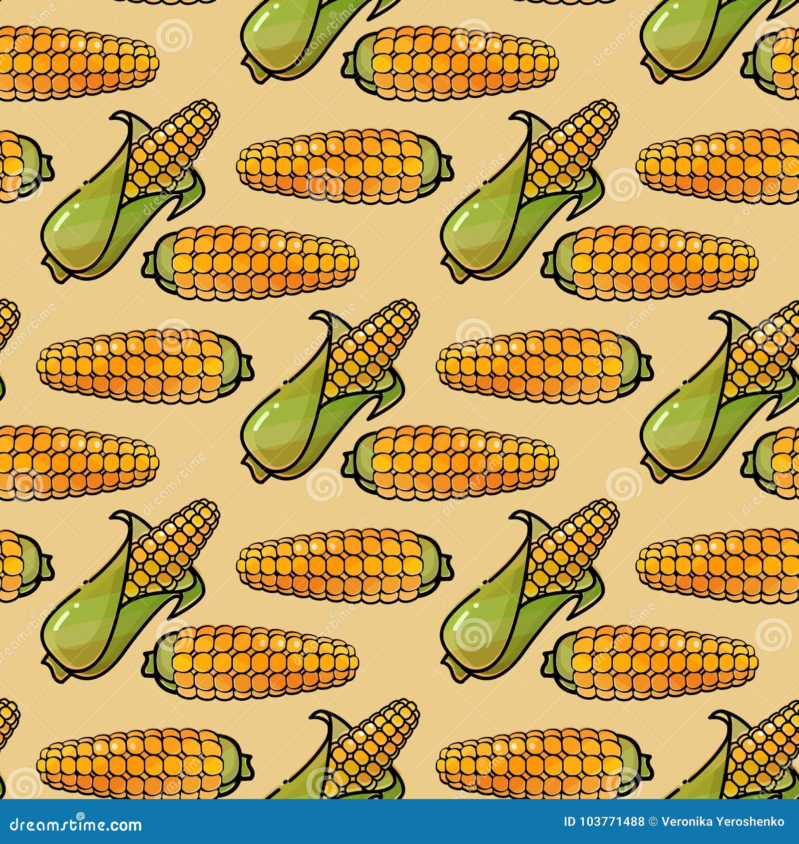 Seamless Pattern with Corn. Vector Background in Autumn Style Stock ...